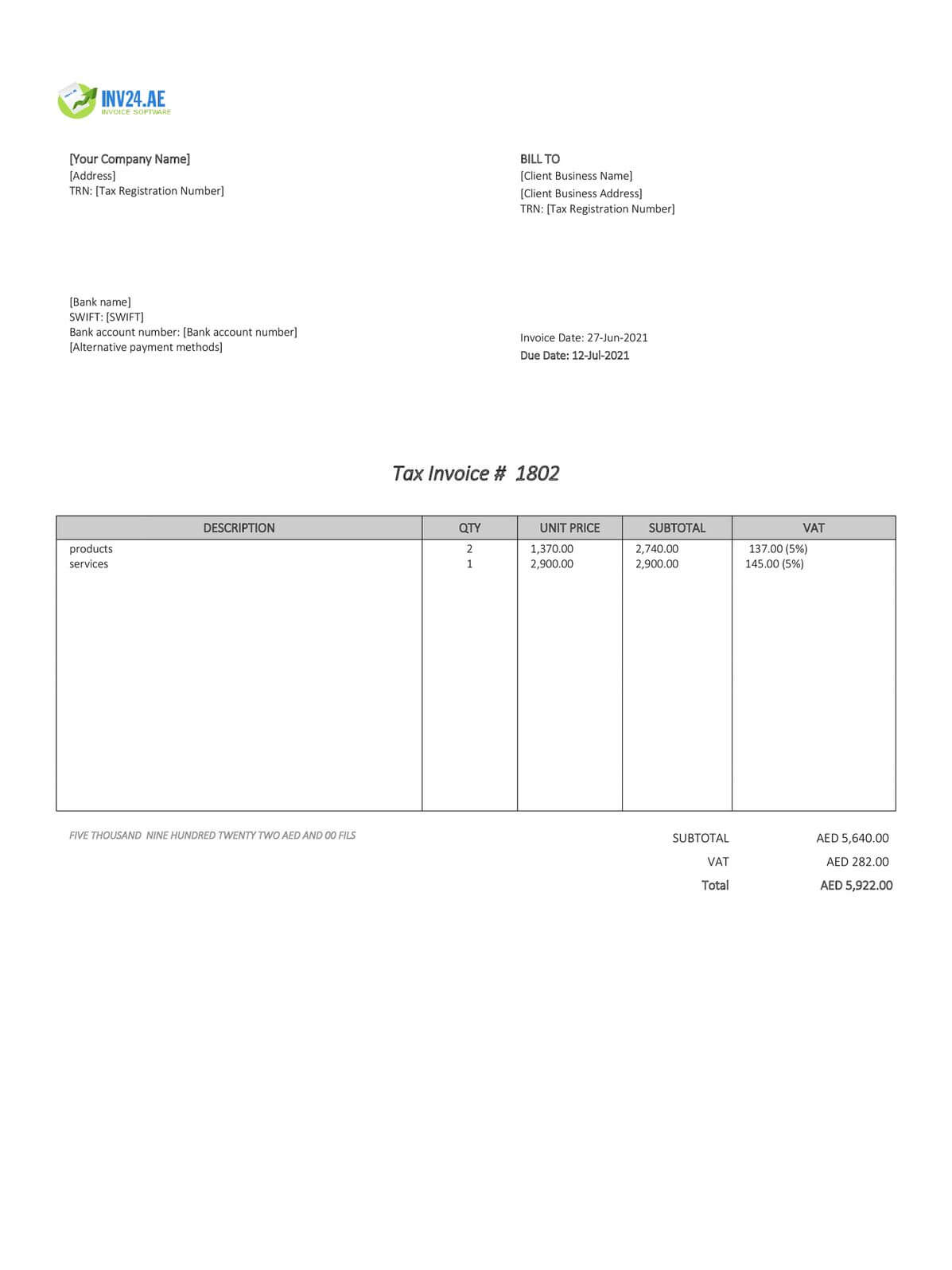Free Invoice Maker for UAE (Excel / Google Sheets)
