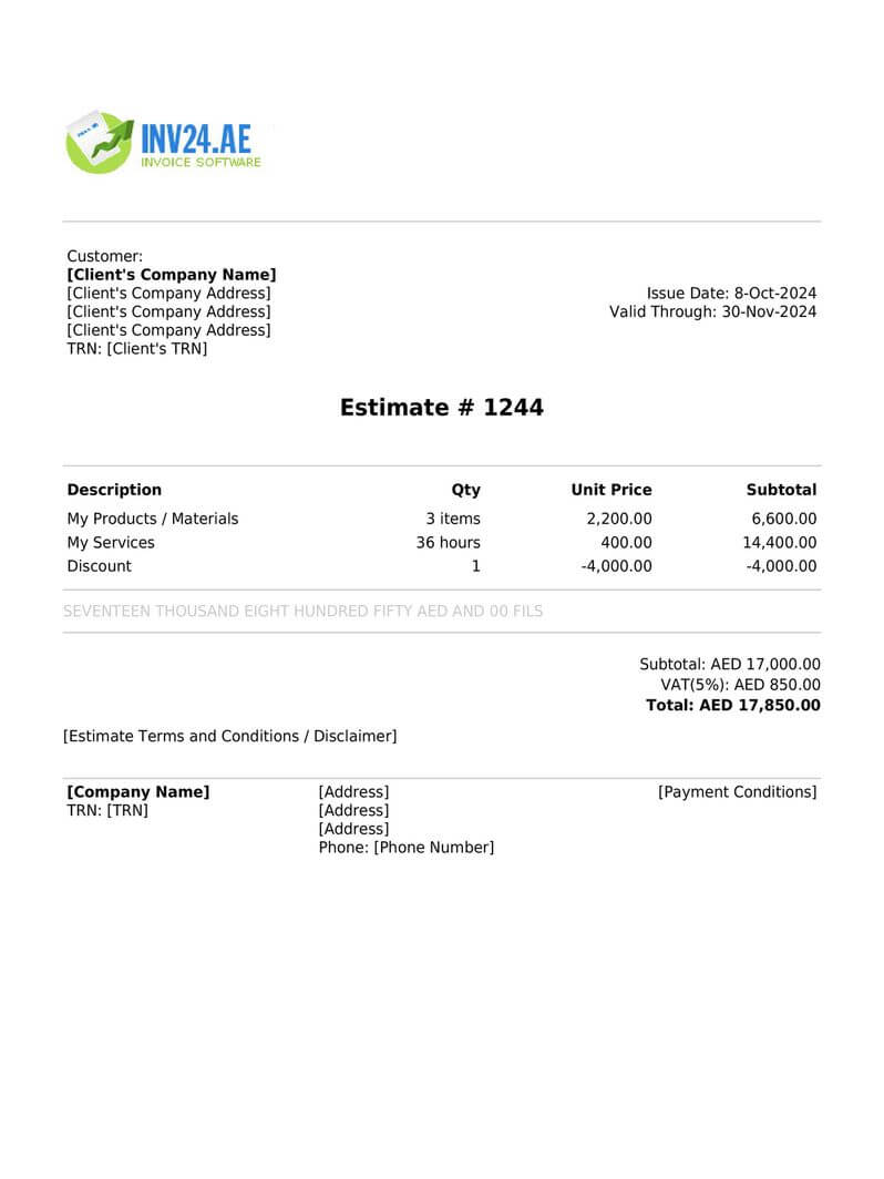 Free Estimate Maker for UAE: Generate Estimates Online (PDF)