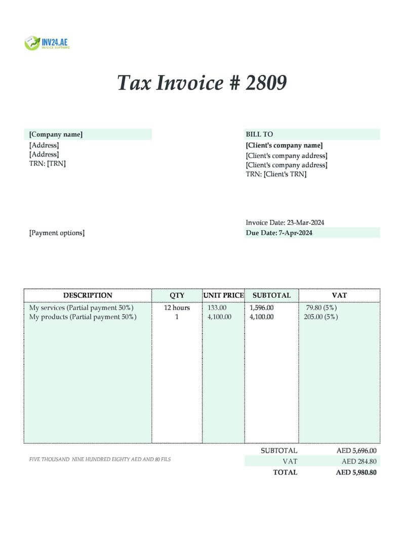 Partial Payment Invoice in UAE: Meaning & Sample