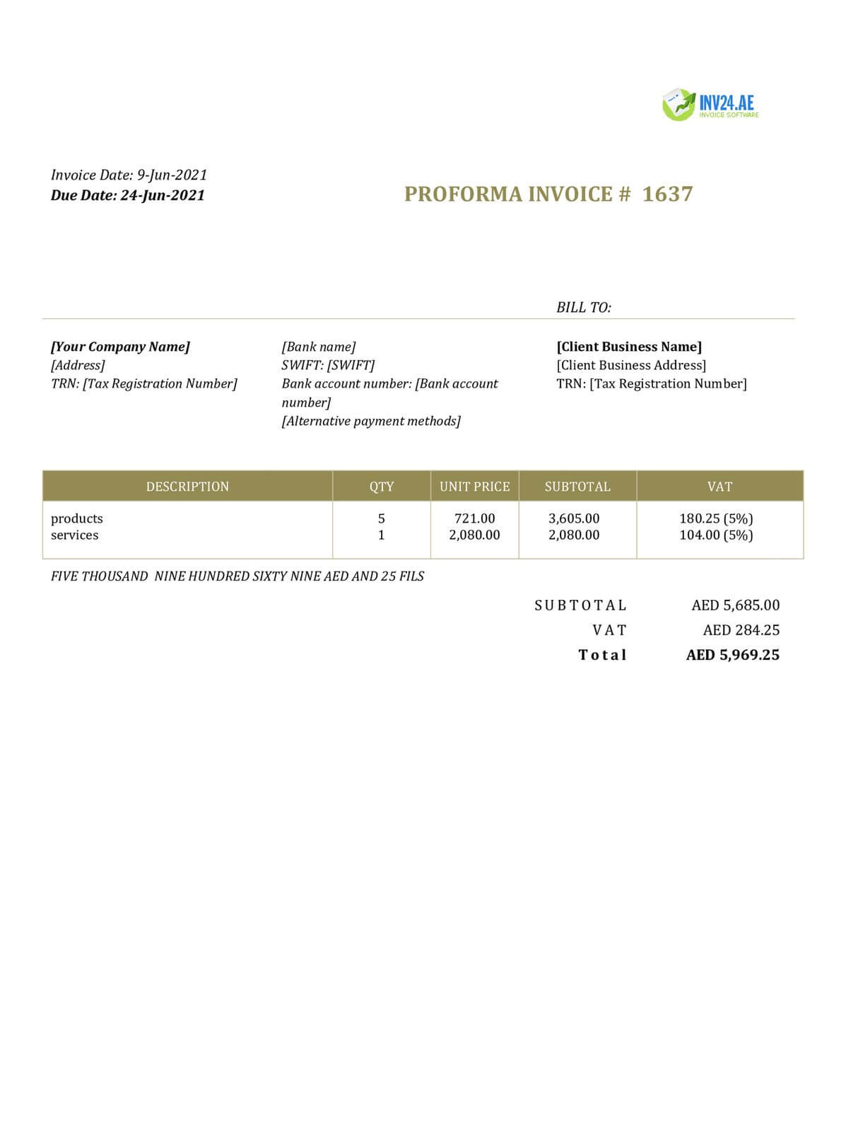 Free Proforma Invoice Maker for UAE (PDF)