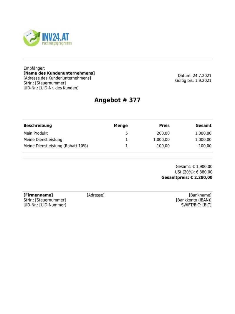 Kostenlos Angebot schreiben online für Österreich (PDF)