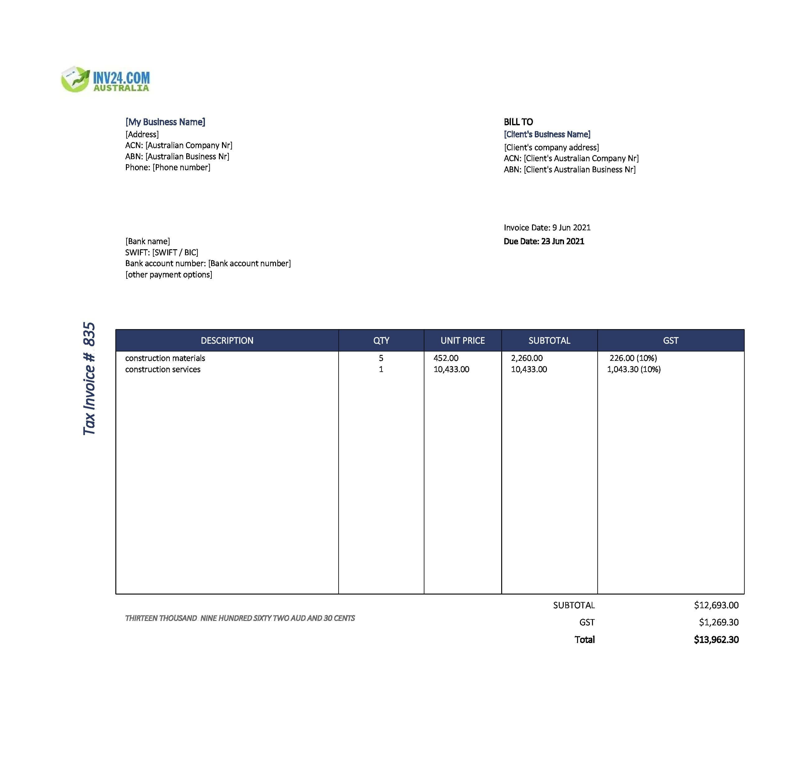 Abn Invoice Template
