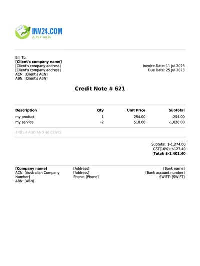 Credit Note in Australia - Definition, Sample and Creation