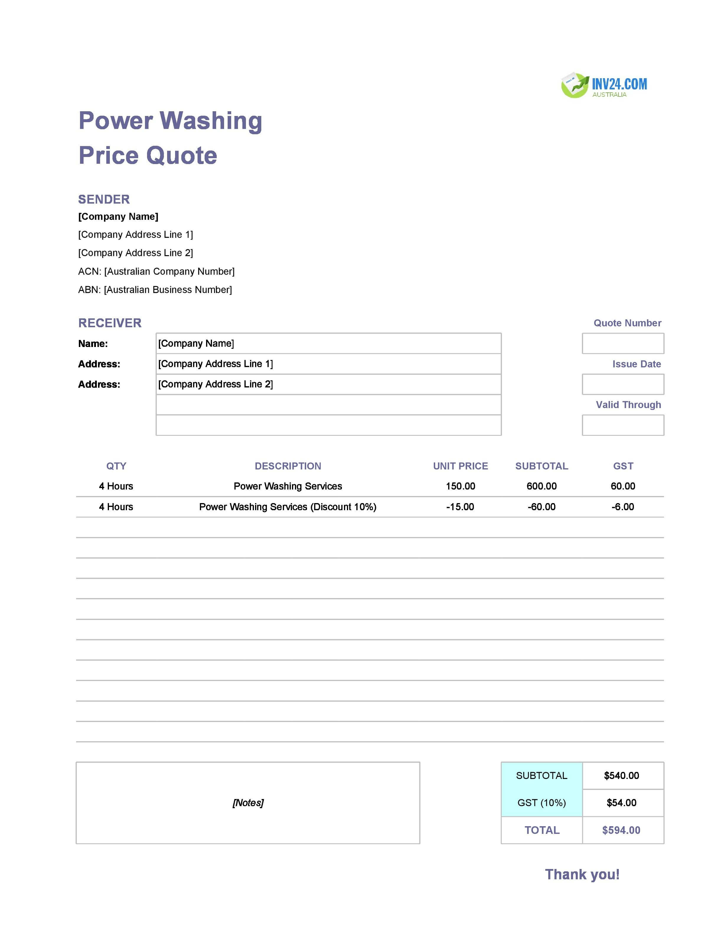 Pressure Washing Invoice Template Free Simple Transport Invoice