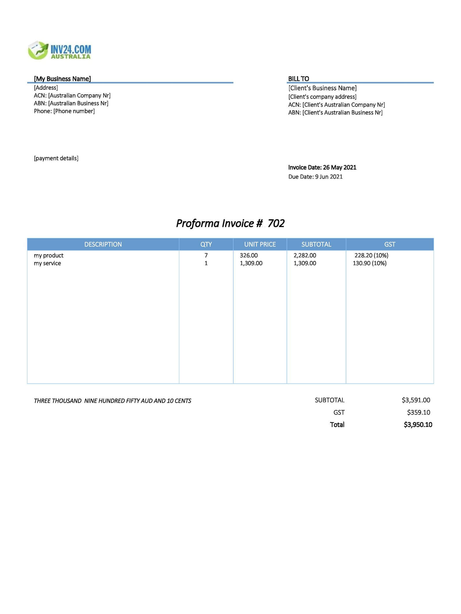 Proforma invoice in Australia - Definition, Sample and Creation