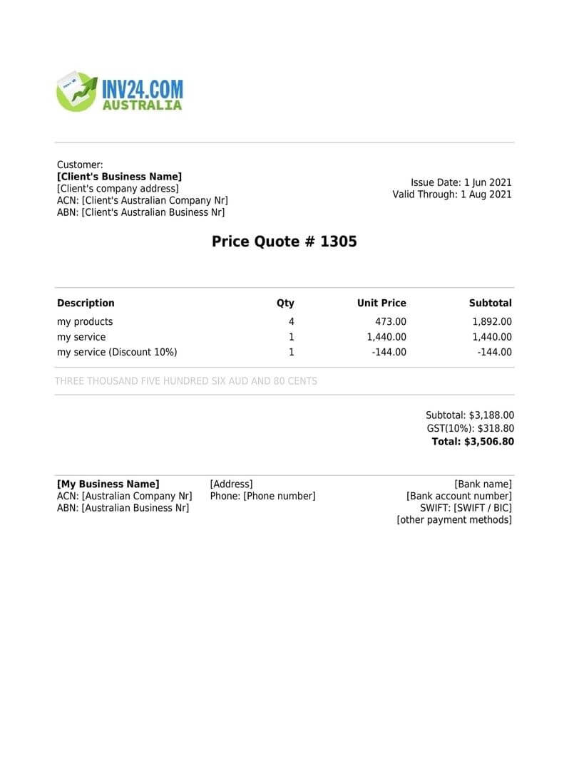 Price Quote in Australia - Definition, Sample and Creation