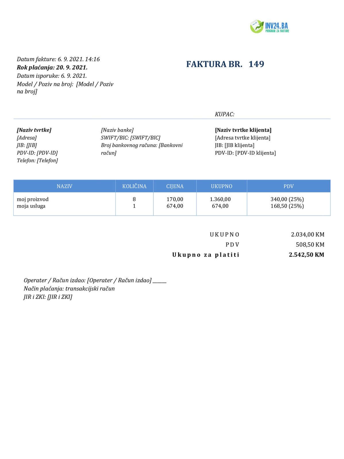 Besplatni Generator Faktura - BiH (Word / Google Docs)