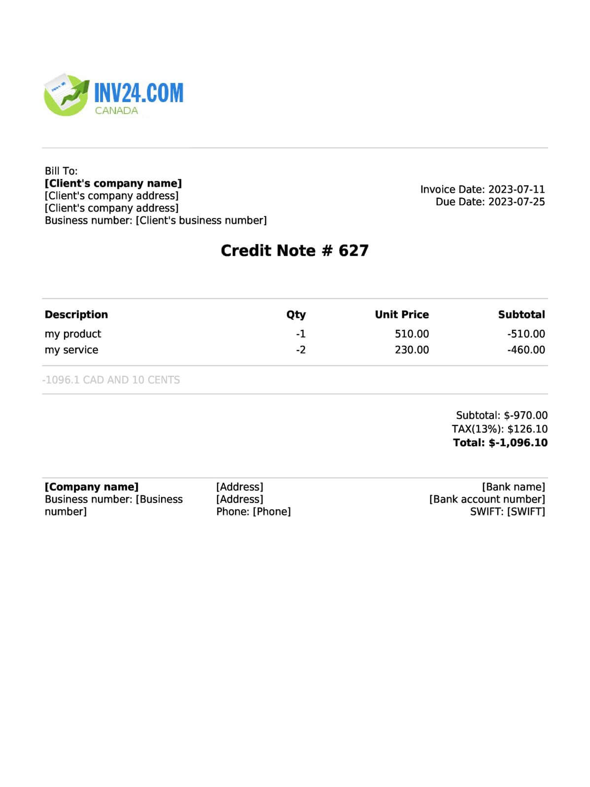 Credit Note In Canada Definition Sample And Creation Credit Note In Canada Definition Sample And Creation