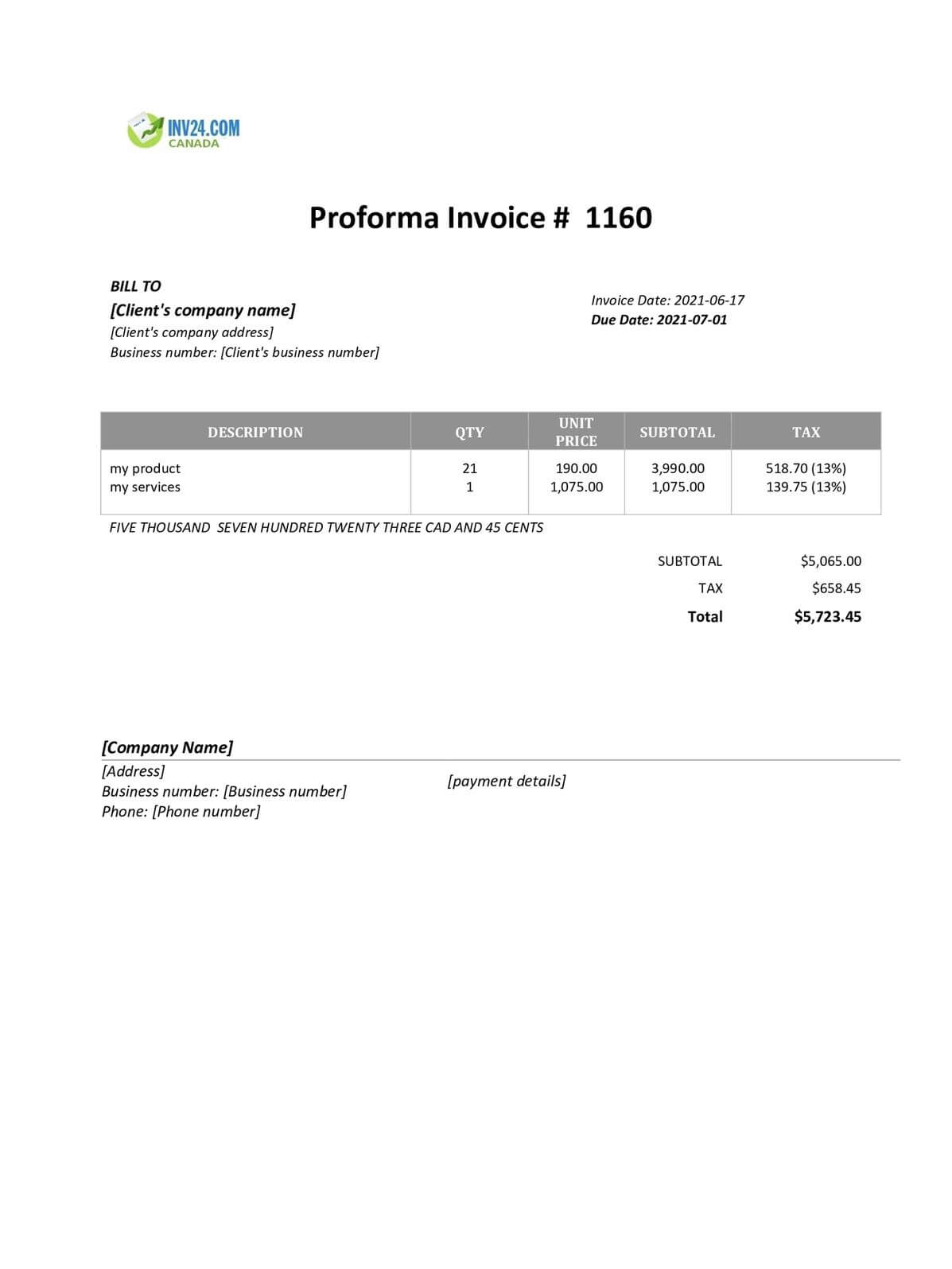 Proforma invoice in Canada - Definition, Sample and Creation