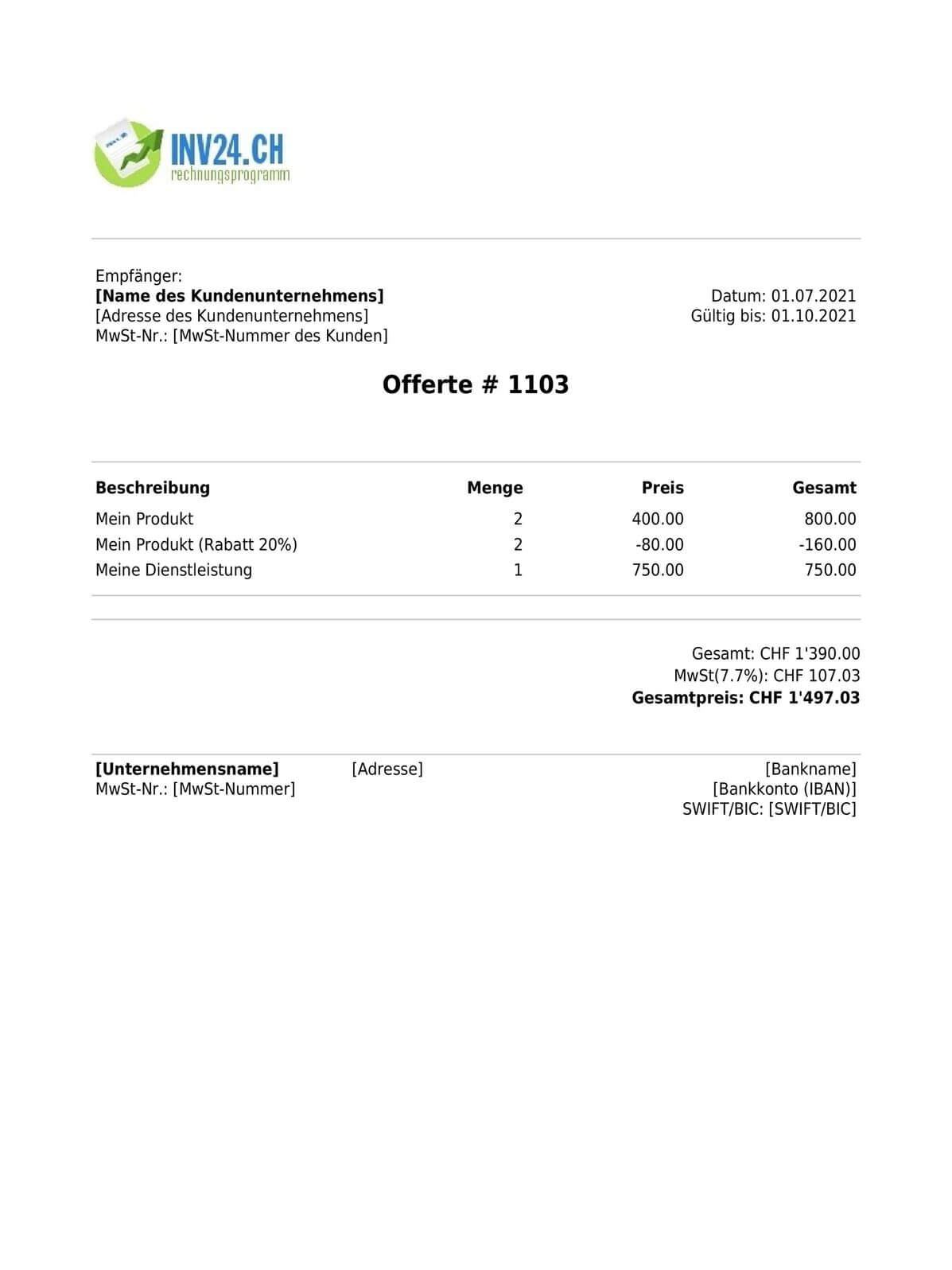 Kostenlos Offerte Schreiben Online für Schweiz (PDF)