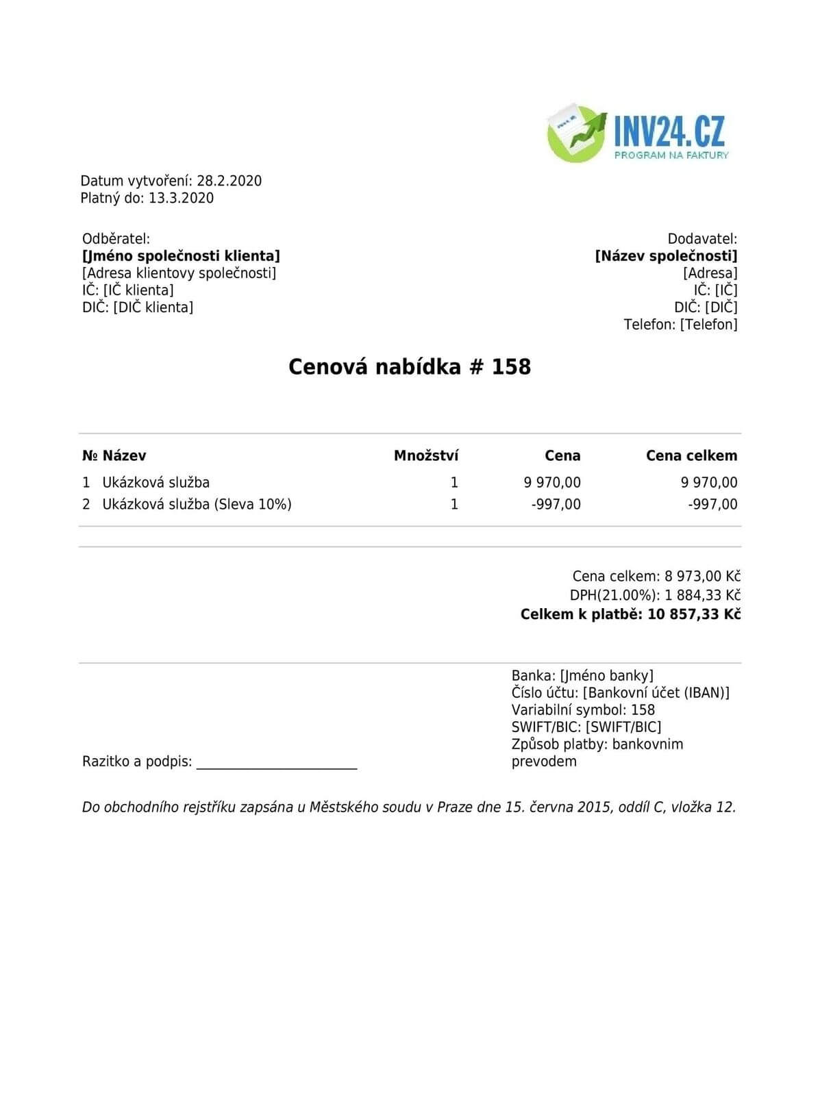 Vytvořit cenovou nabídku online zdarma (PDF)