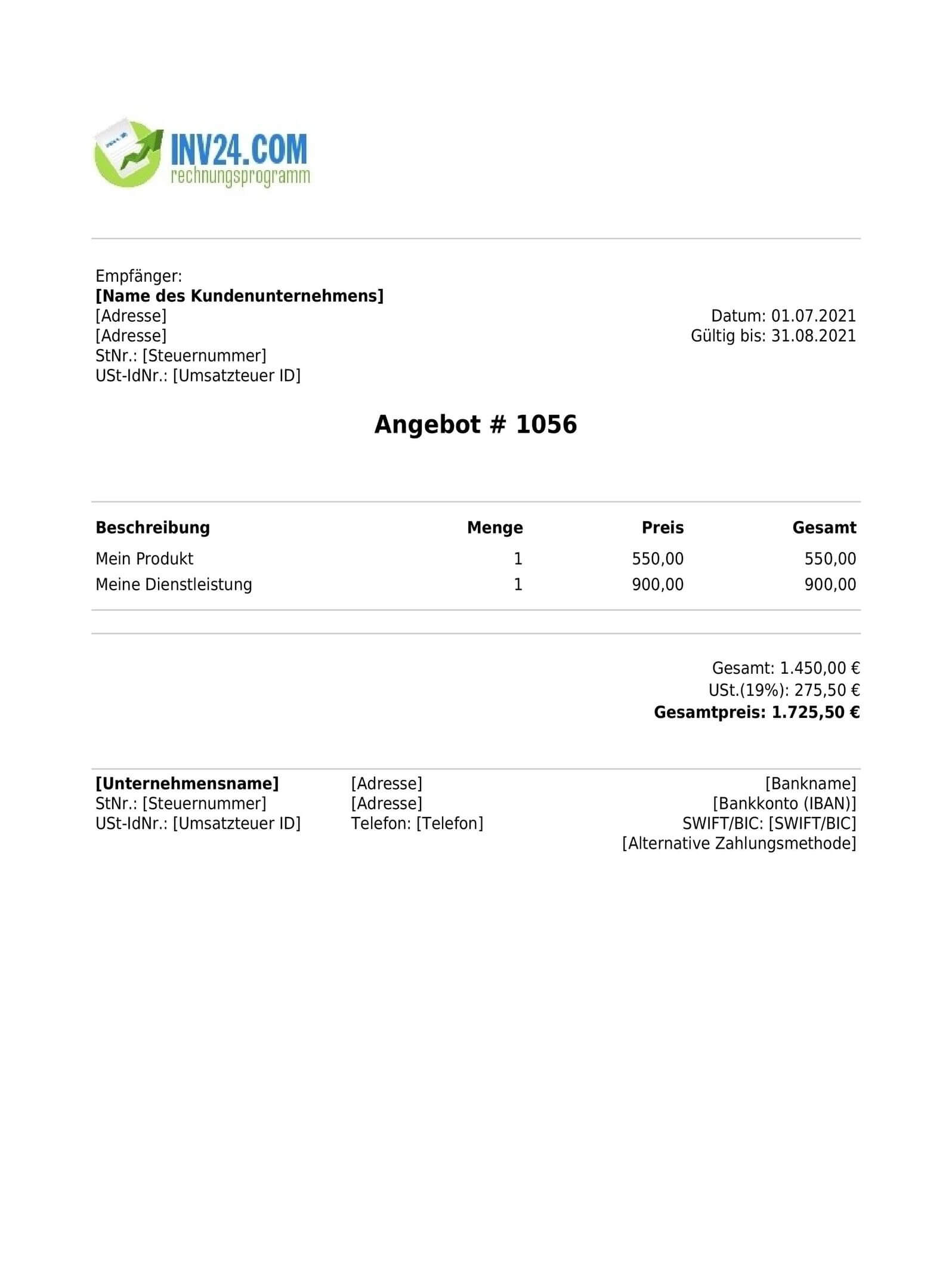 Kostenlos Angebot schreiben online (PDF)