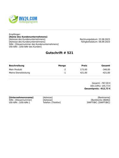 Gutschrift - Definition, Muster und Erstellung