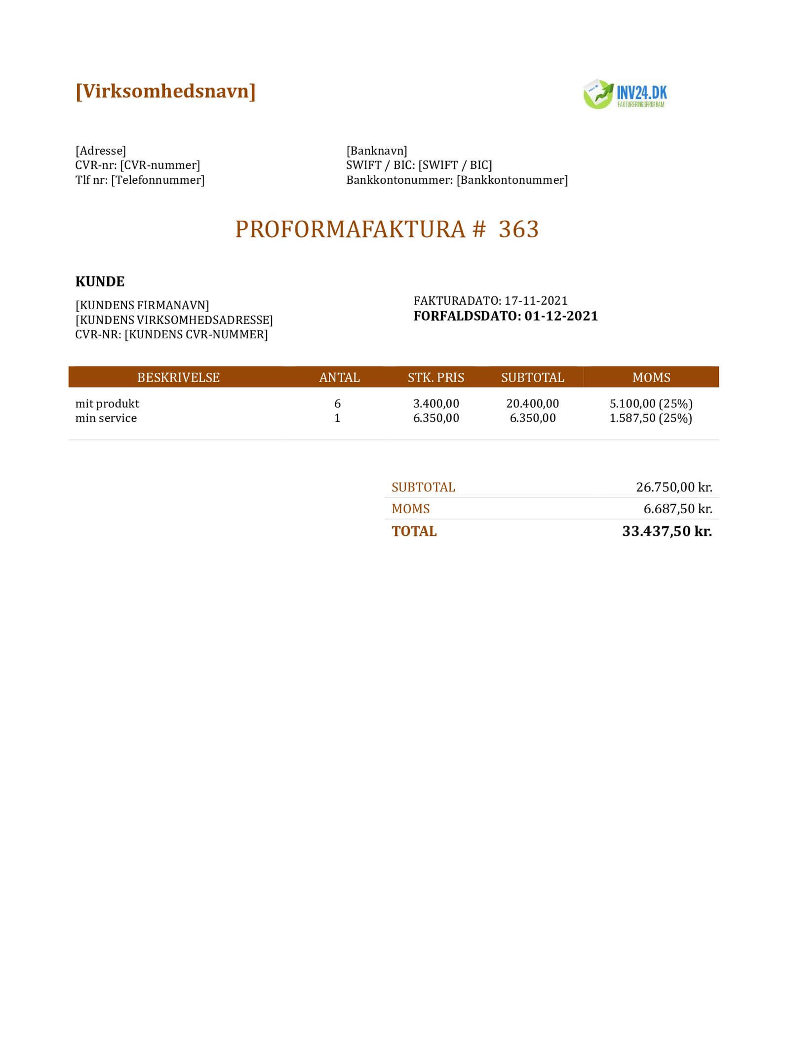 Proformafaktura - Definition, eksempel og udarbejdelse