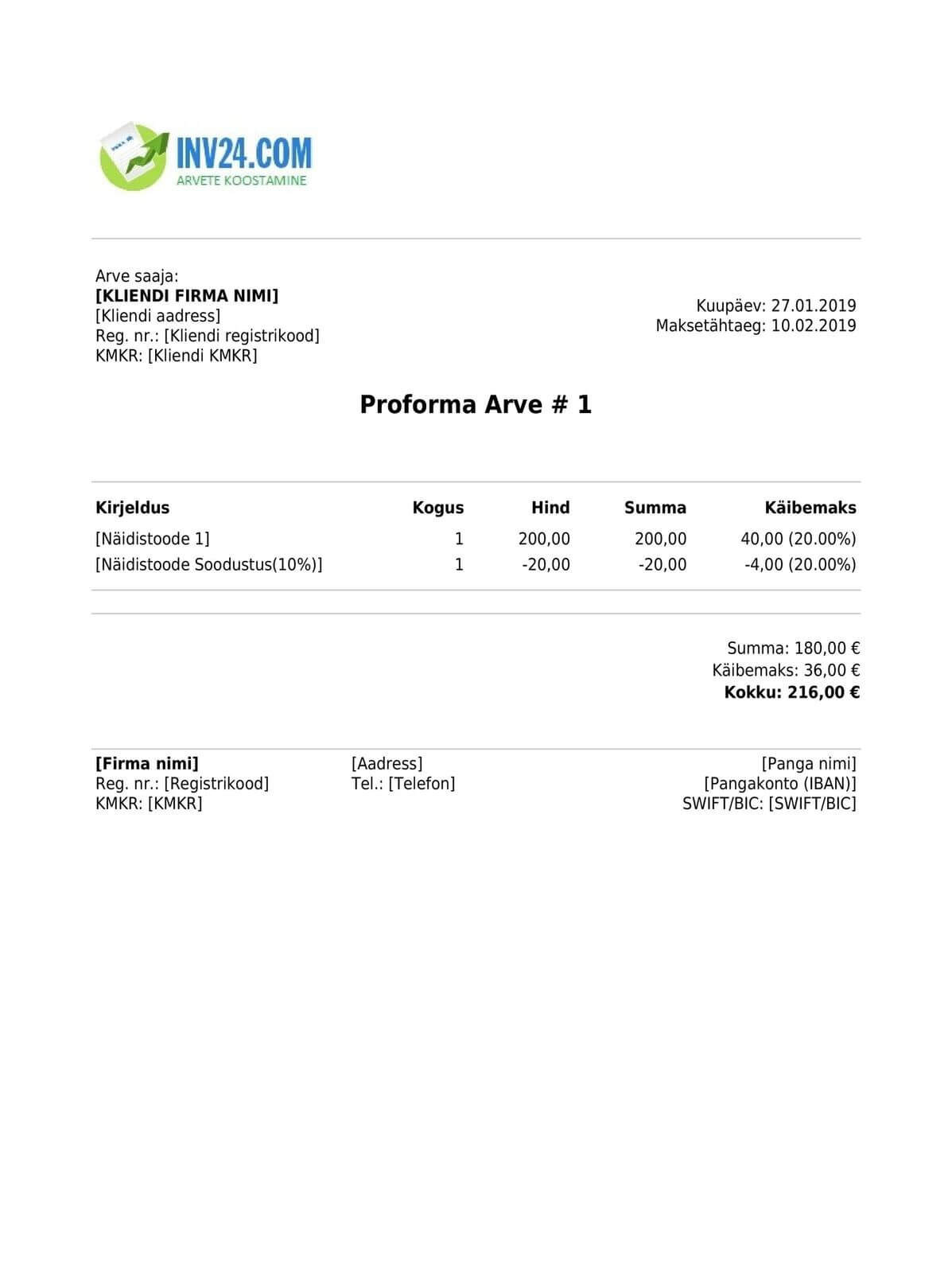 Tasuta proforma arvete koostamine online (PDF)