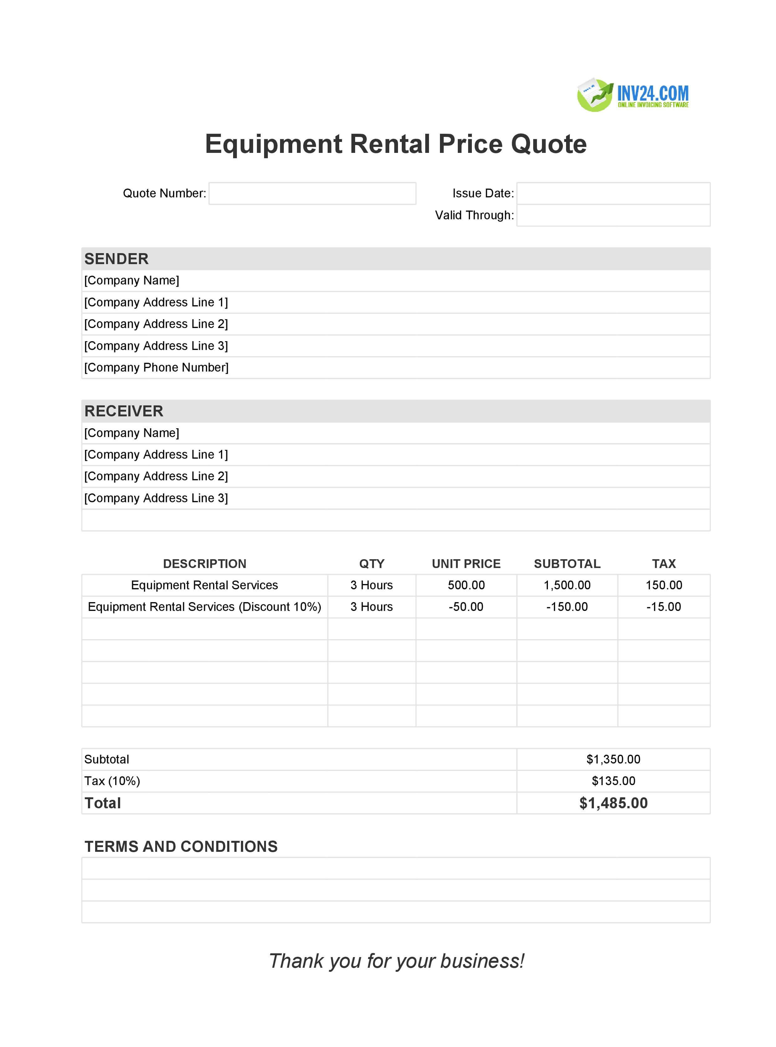 Equipment Rental Quote Template (Excel / Google Sheets)