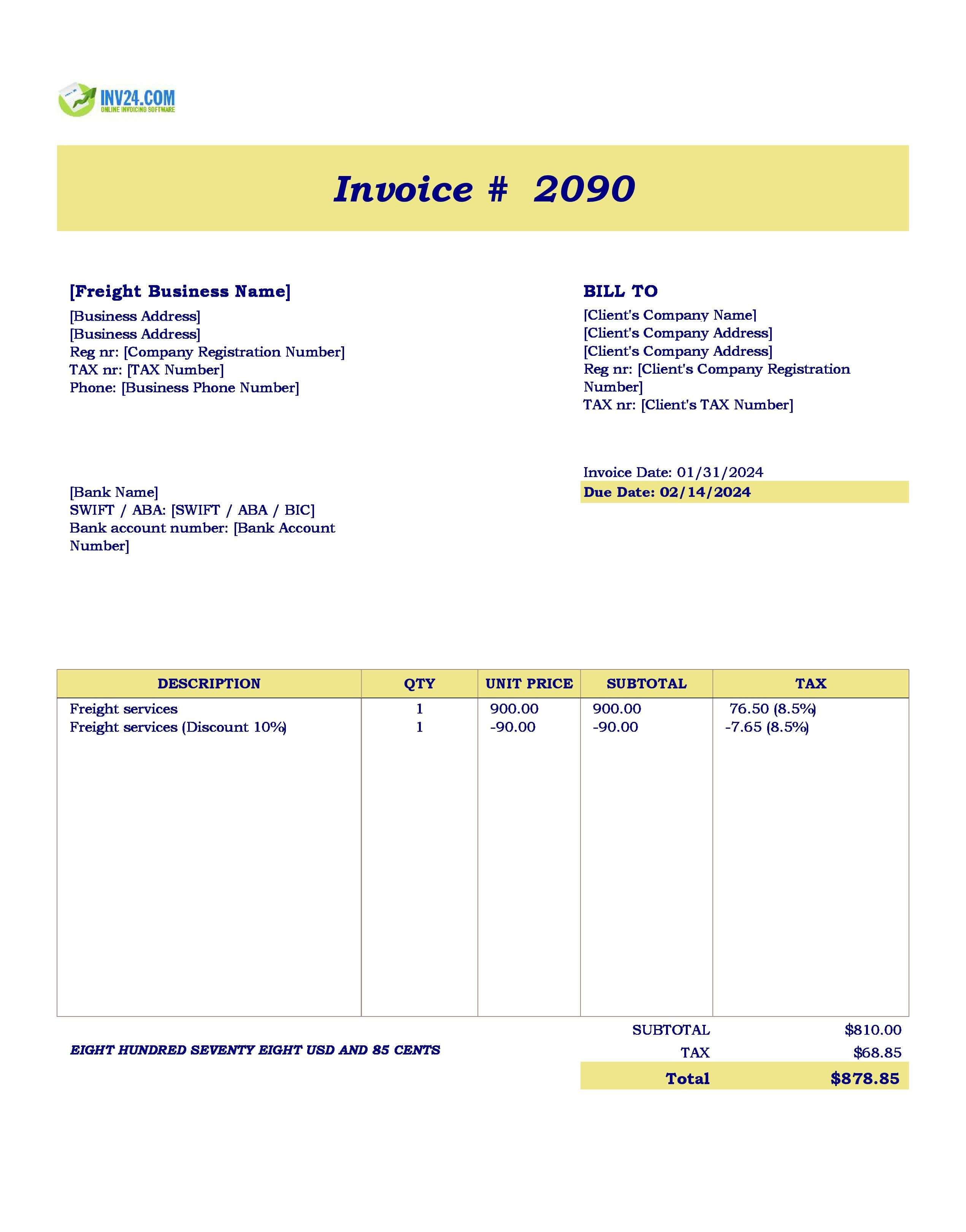 Pin Freight Invoice Template