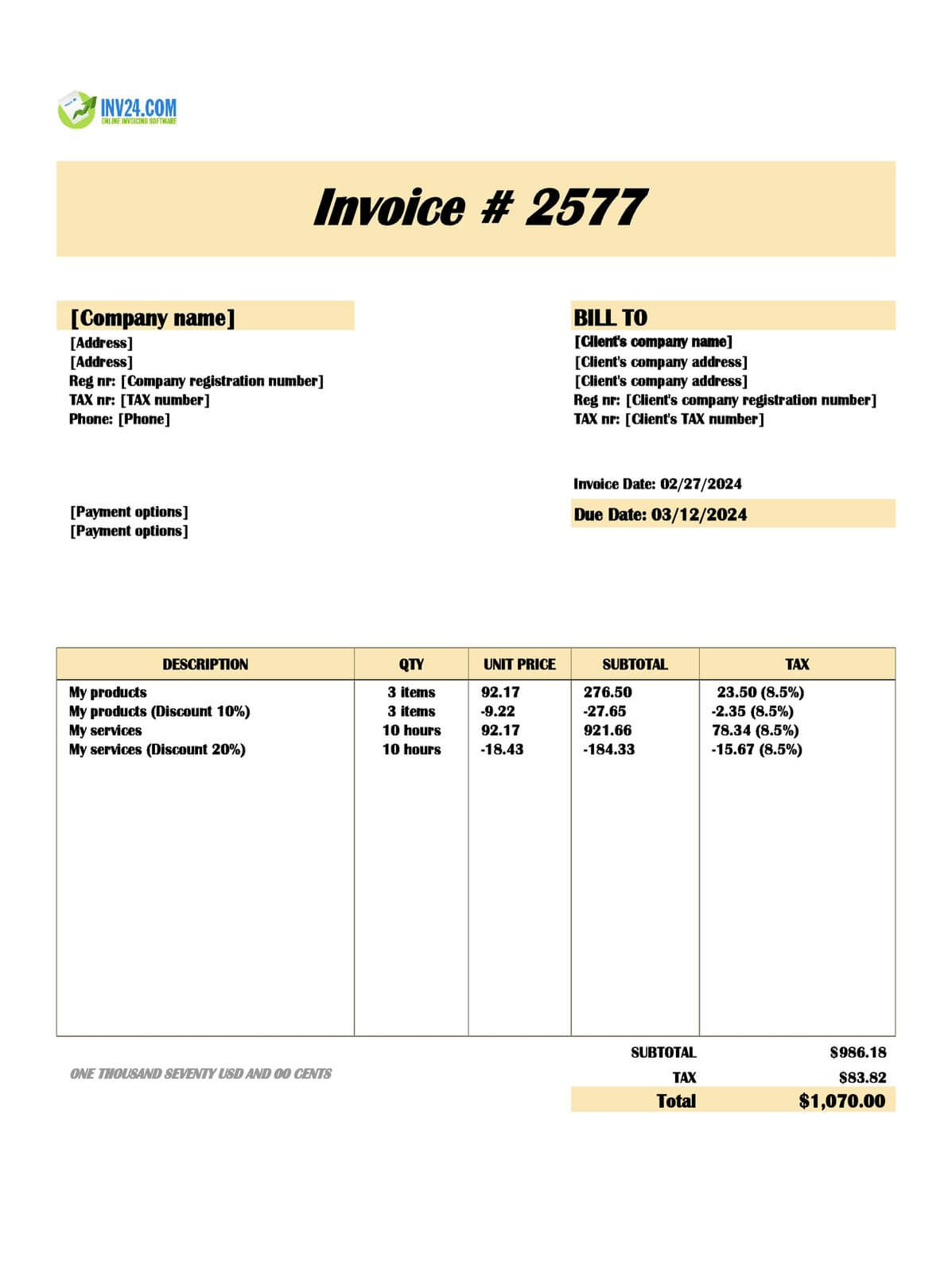 Invoice With a Discount