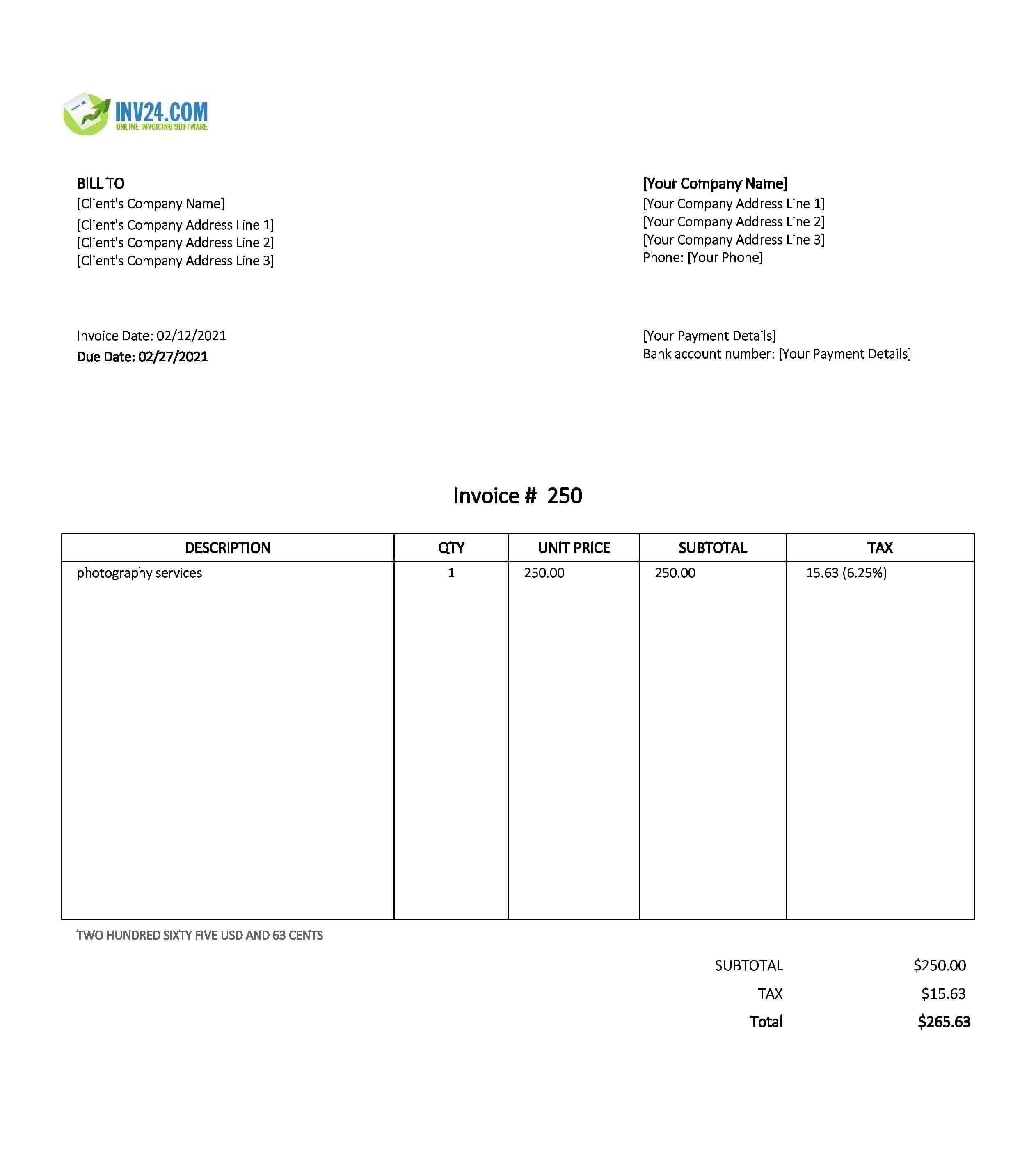 Photography Invoice Template Excel 