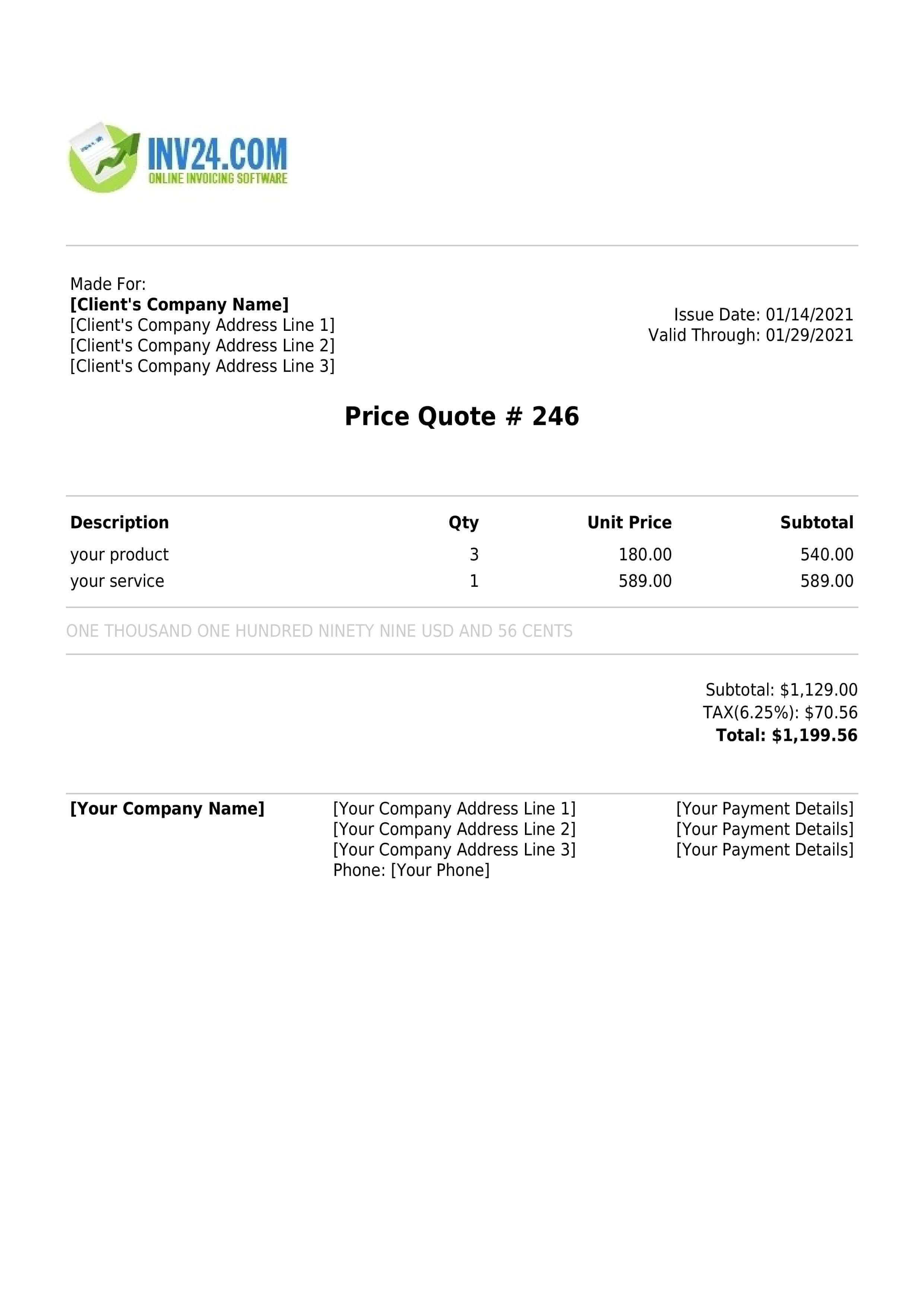 Free Price Quote Maker Generate Price Quotes Online