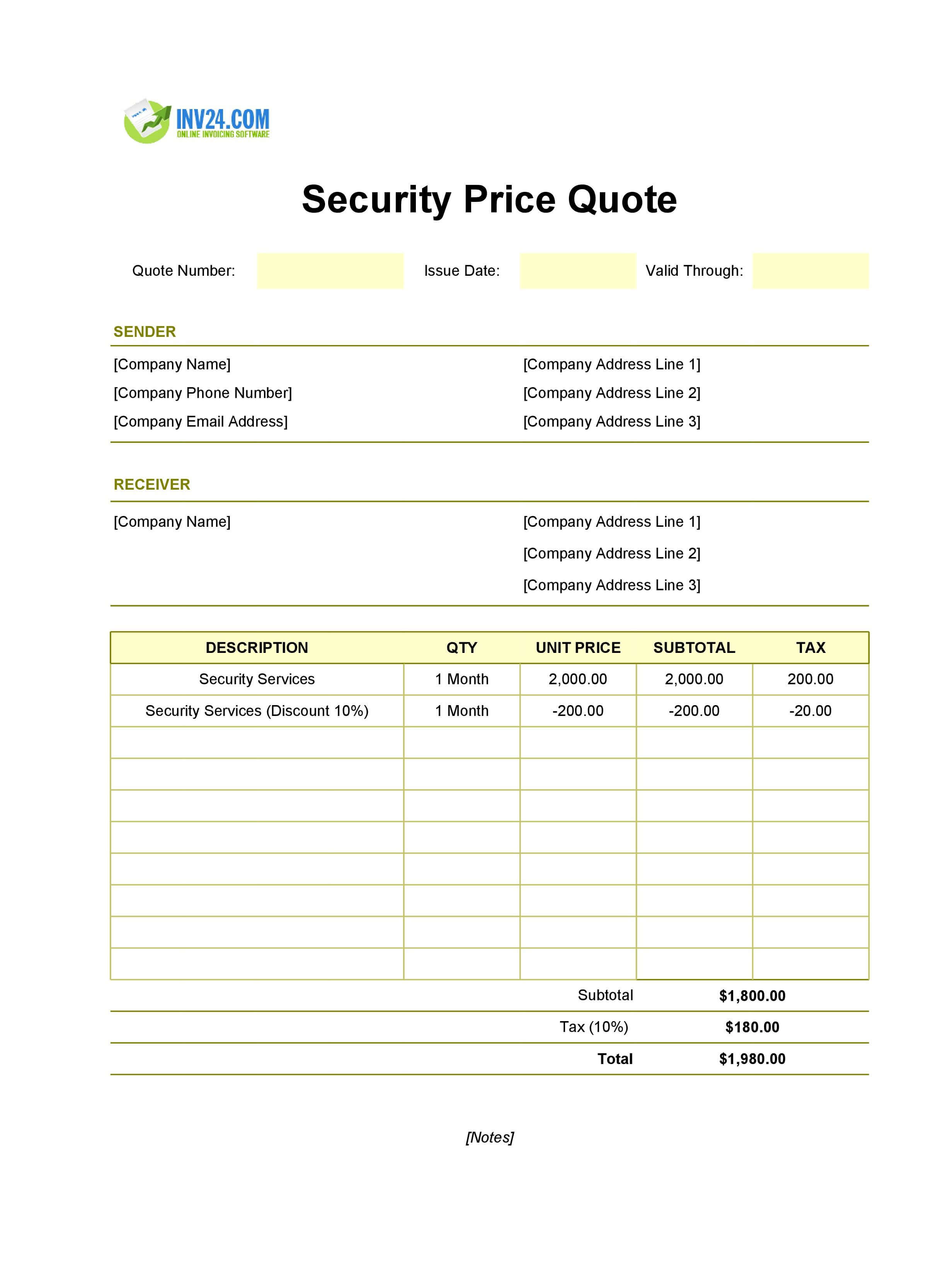 Quotation Template Of Security Security Guard Quotation Format For