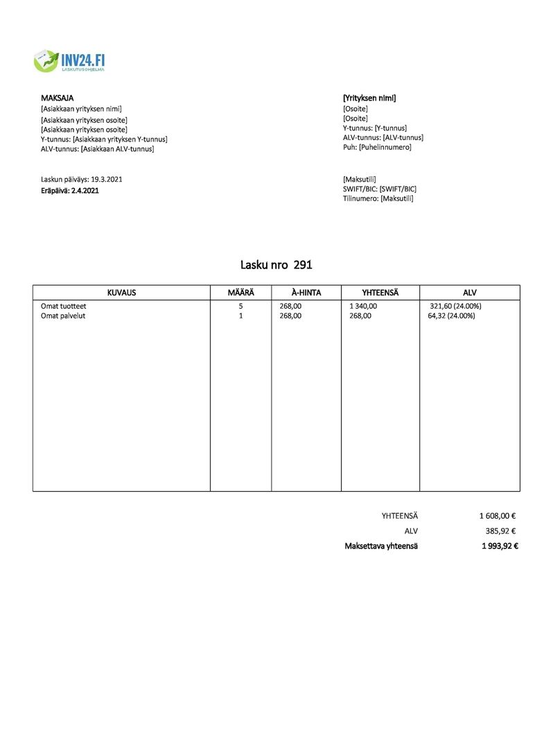 Laskumalli (Excel / Google Sheets)