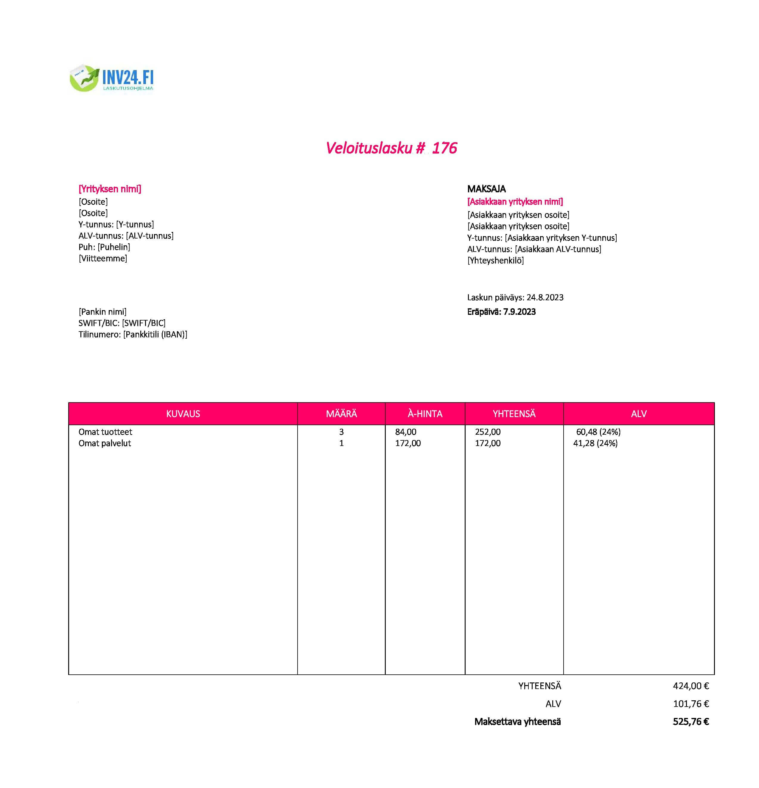 Veloituslasku (Excel / Google Sheets)