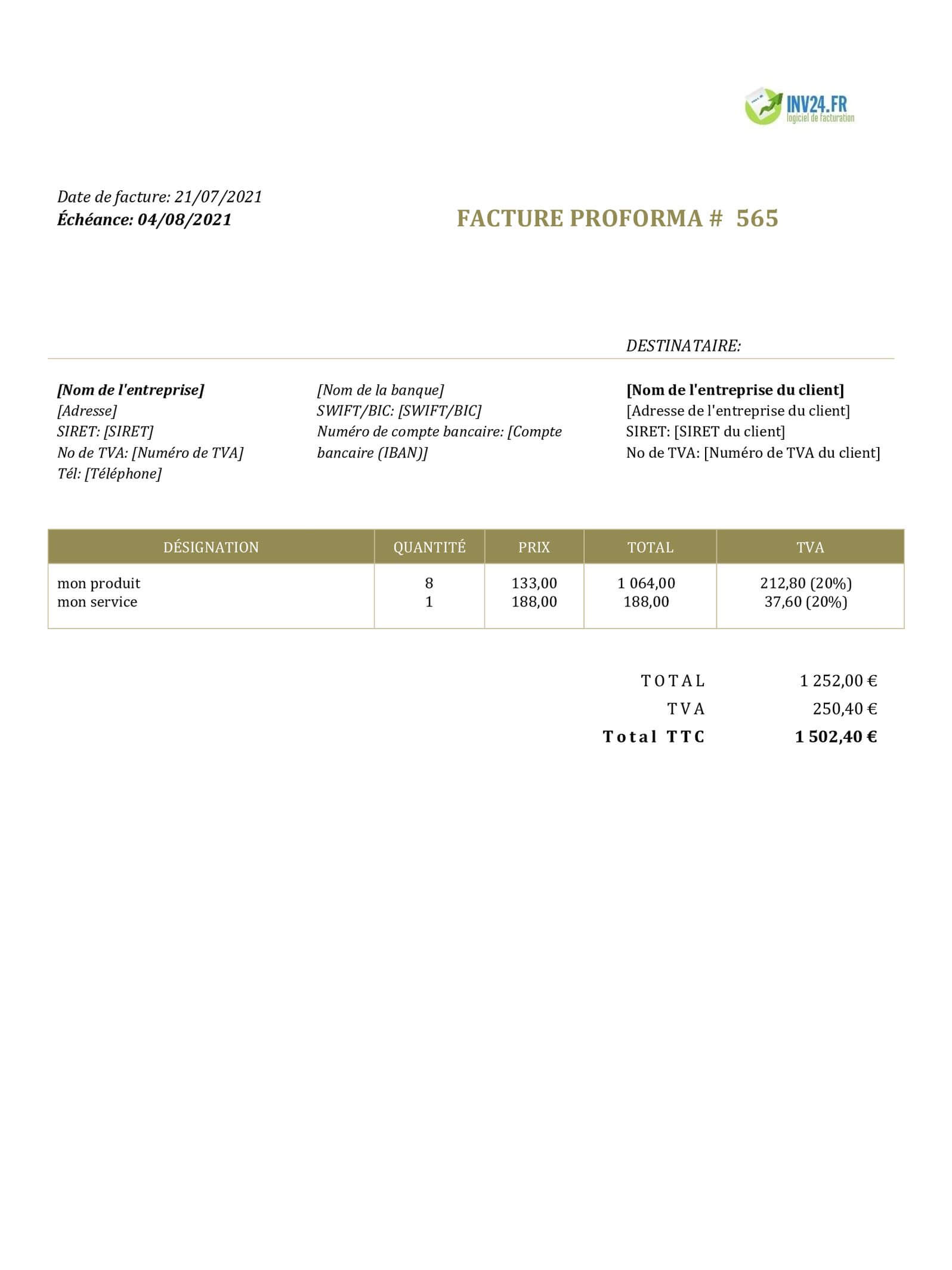 Faire une facture proforma en ligne gratuitement (PDF)