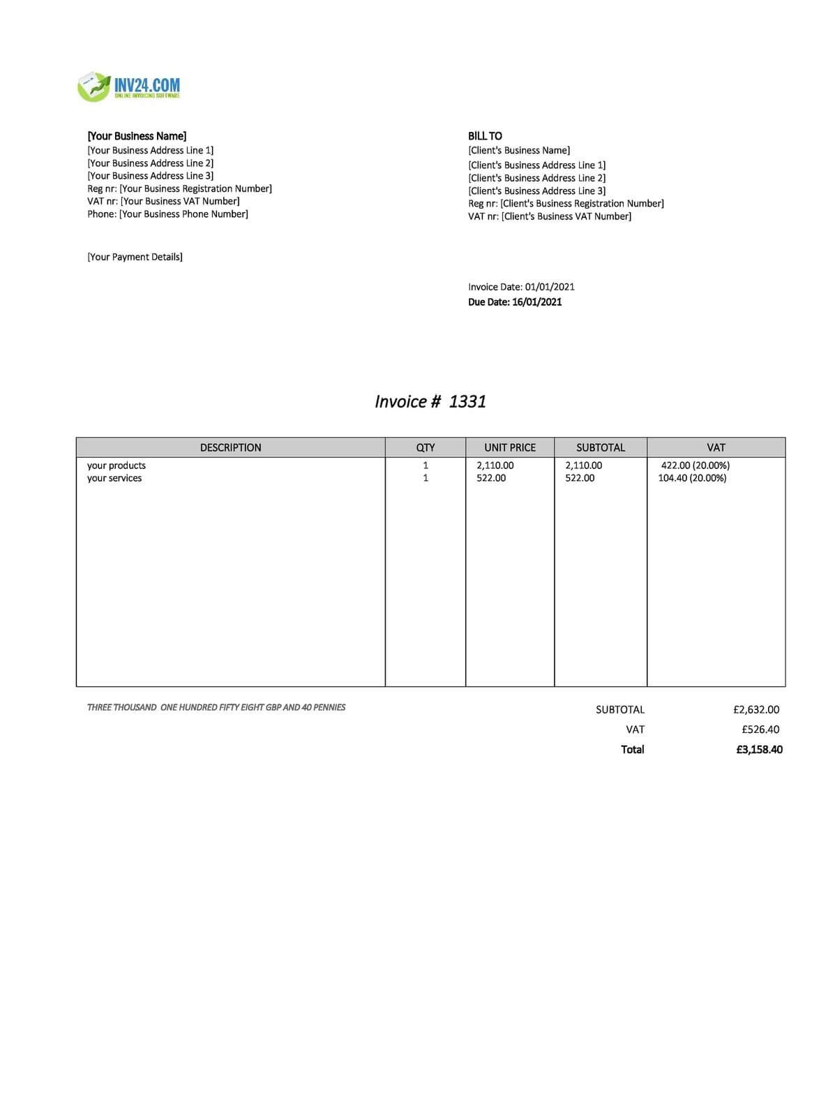 Free Invoice Maker for the United Kingdom (Excel / Google Sheets)