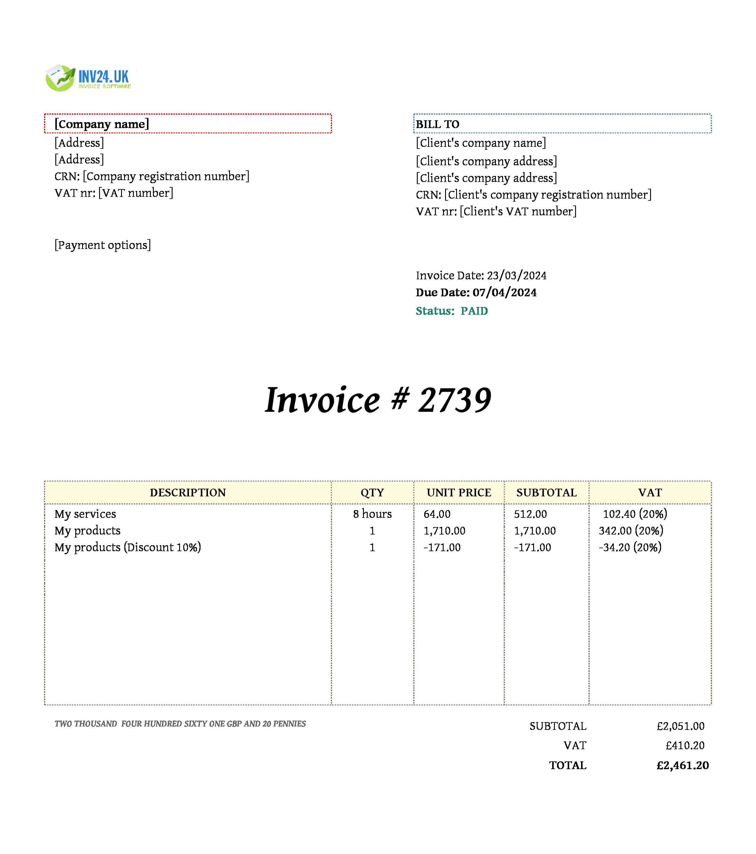 Payment Invoice Template Free Free Invoice Template In PDF Simple