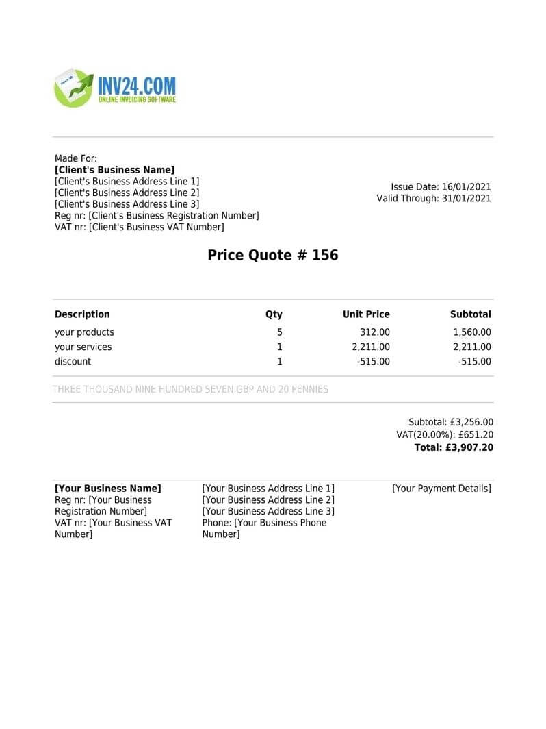Price Quote in the United Kingdom - Definition, Sample and Creation