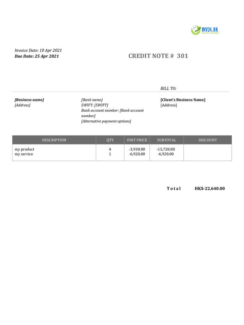 Credit Note in Hong Kong - Definition, Sample and Creation