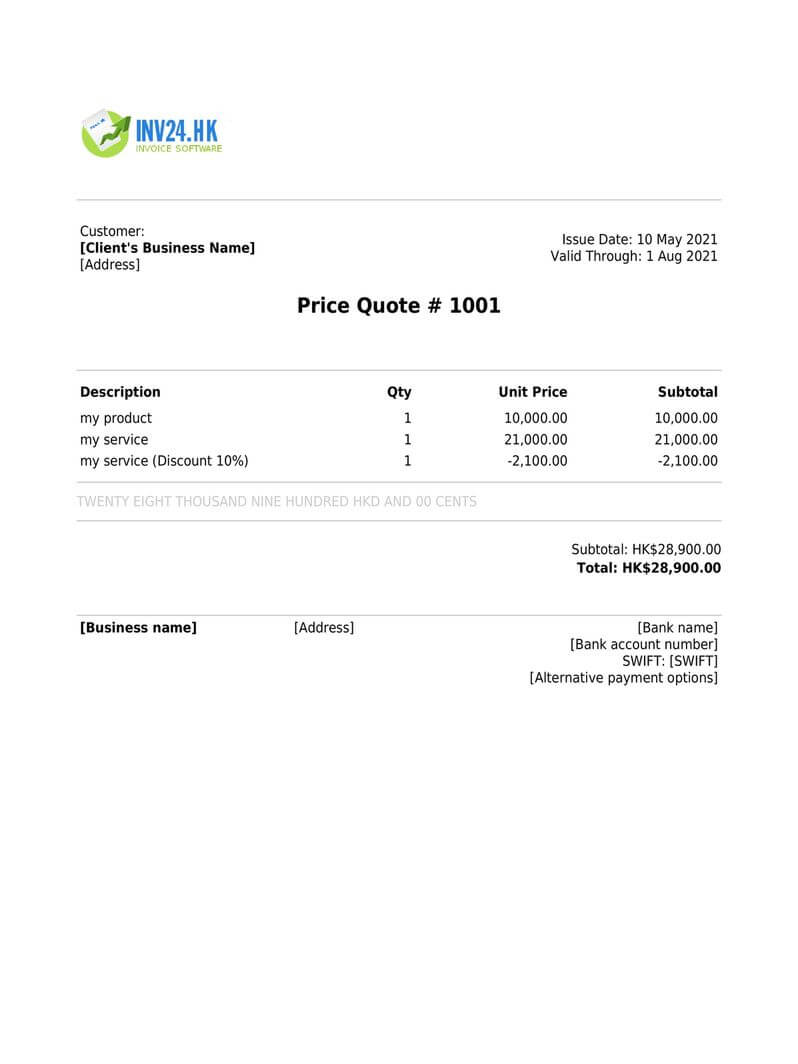Free Price Quote Maker for Hong Kong (PDF)