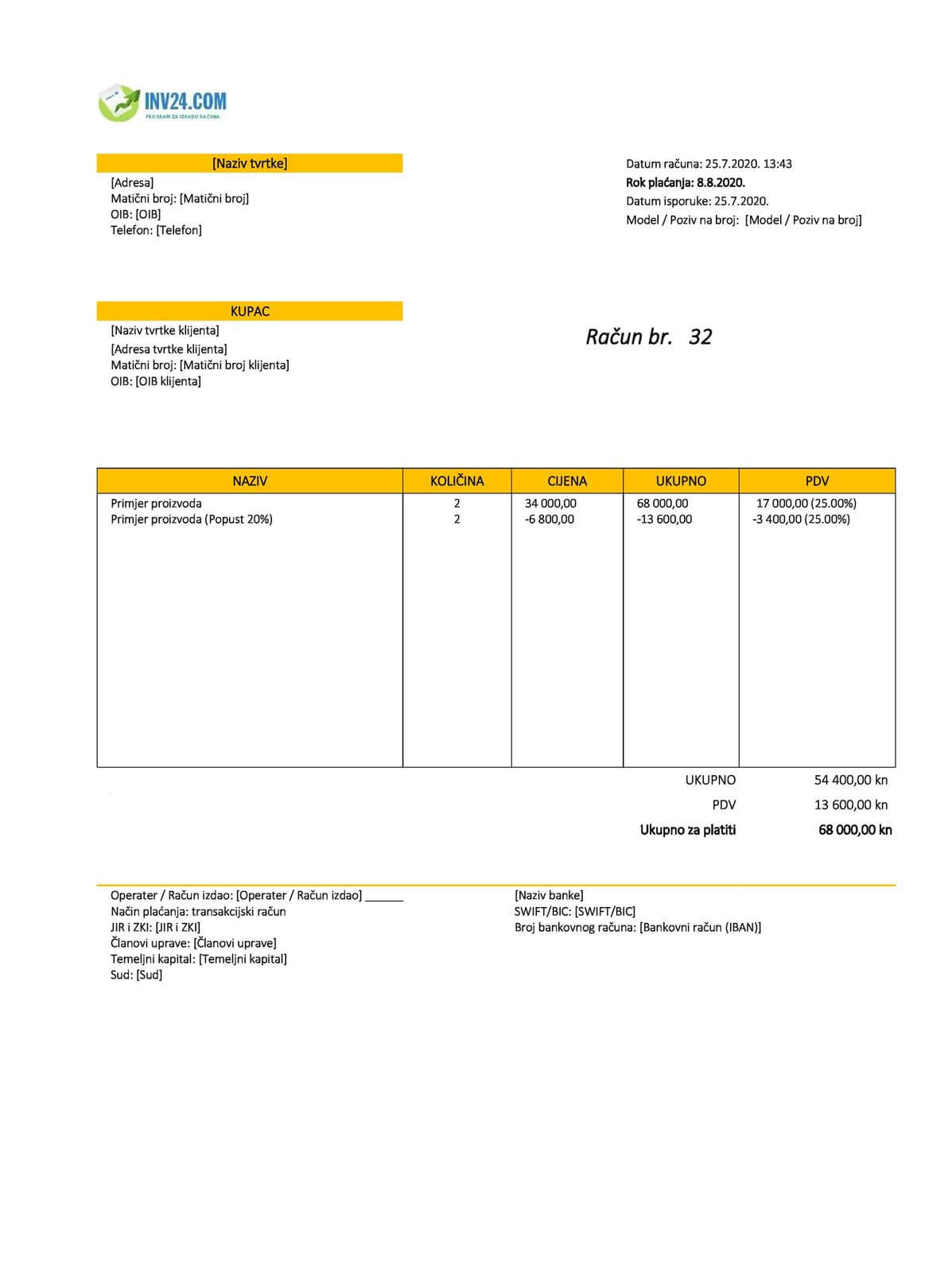 Račun (Faktura) Doo (Excel)