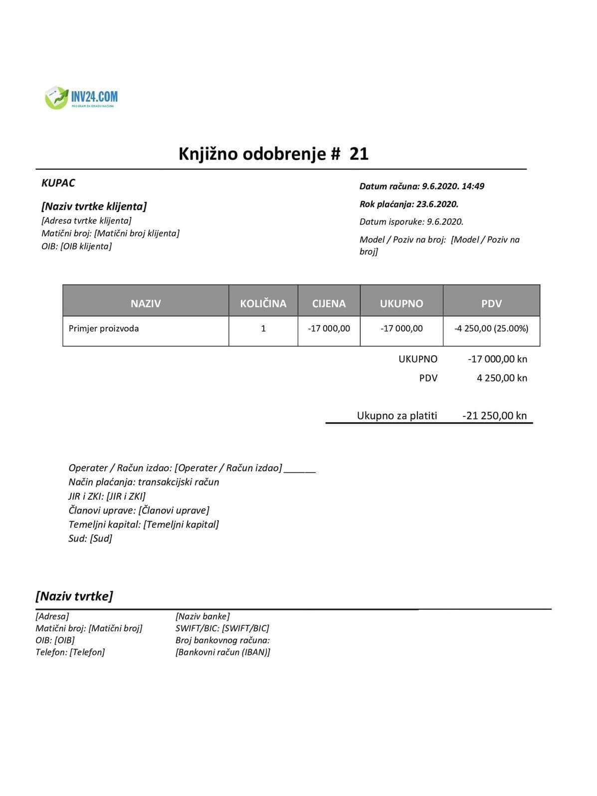 Obavijest O Knjiženju Primjer (Word)