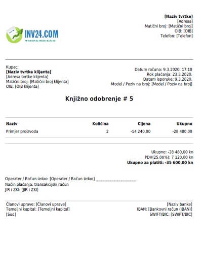 Knjižno odobrenje - Definicija, primjerak i izrada