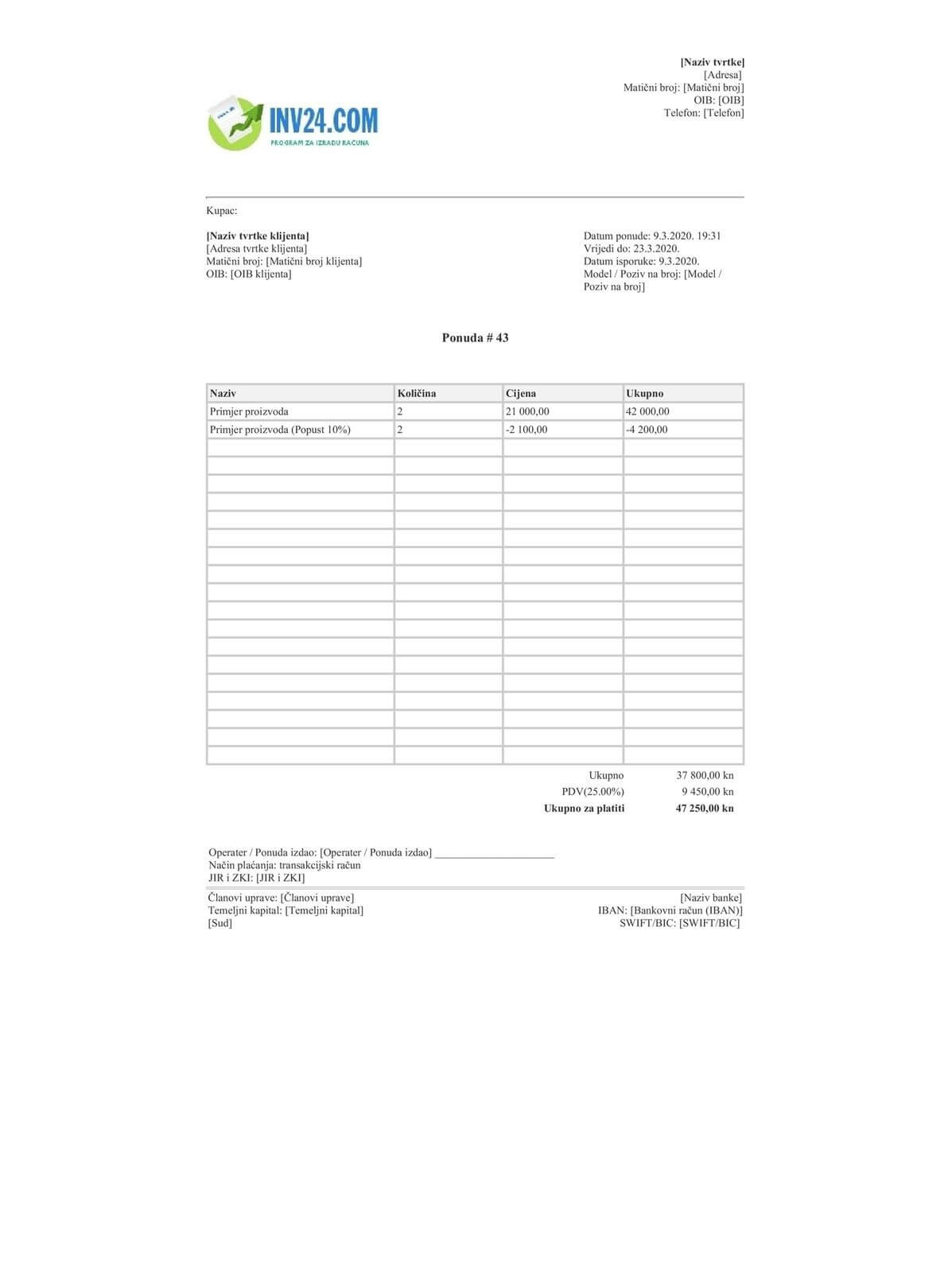 Poslovna Ponuda Forma (Html)