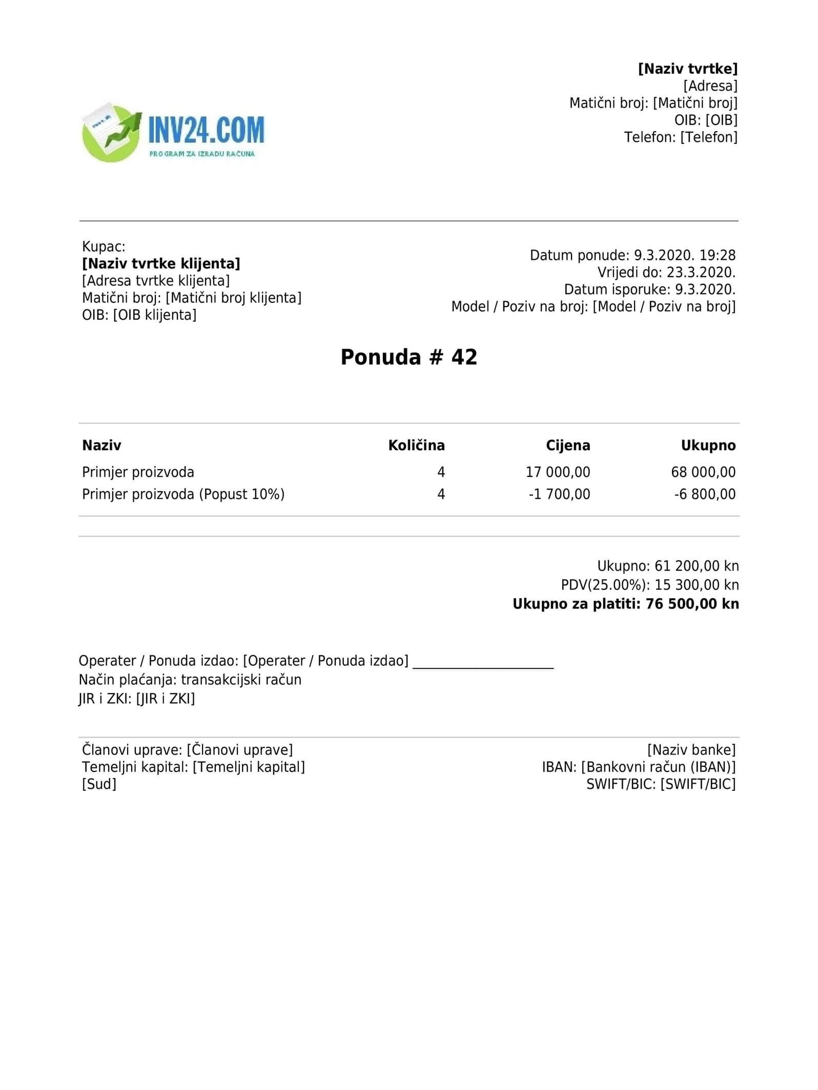 Izrada ponuda online besplatno (PDF)