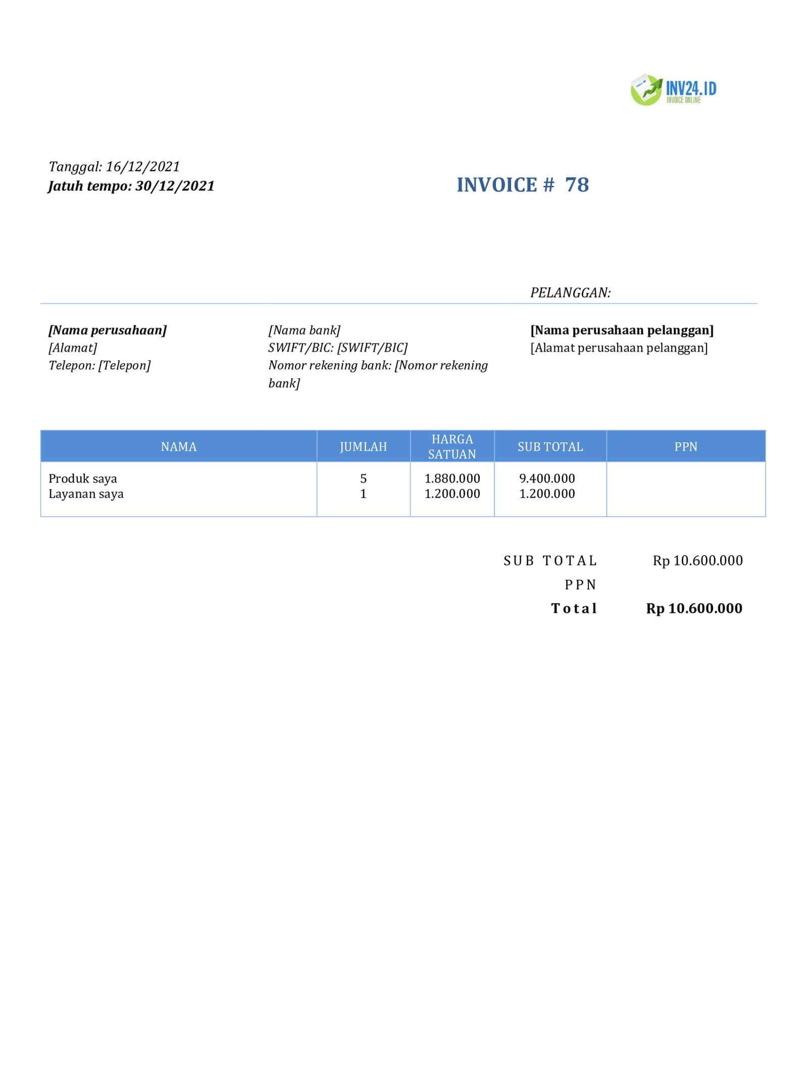 Invoice Generator Gratis Untuk Indonesia (Word / Google Docs)