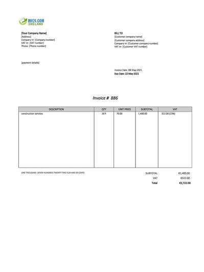 Free Invoice Maker for Ireland (Excel / Google Sheets)