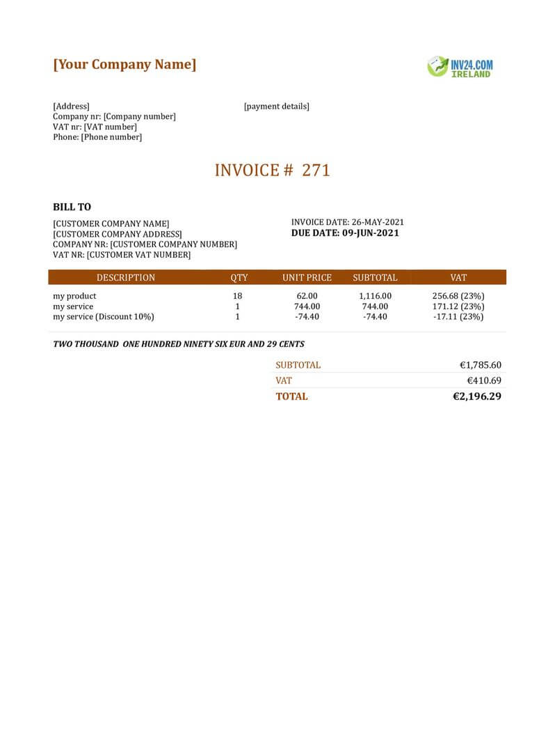 Invoice With a Discount in Ireland