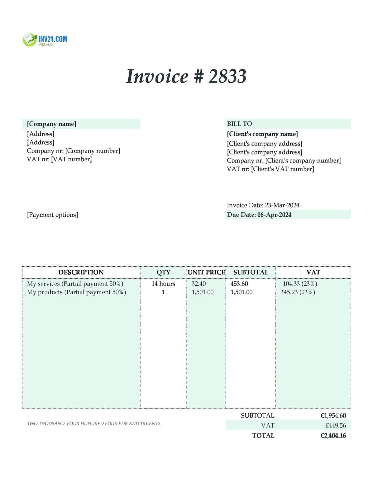 Partial Payment Invoice in Ireland: Meaning & Sample