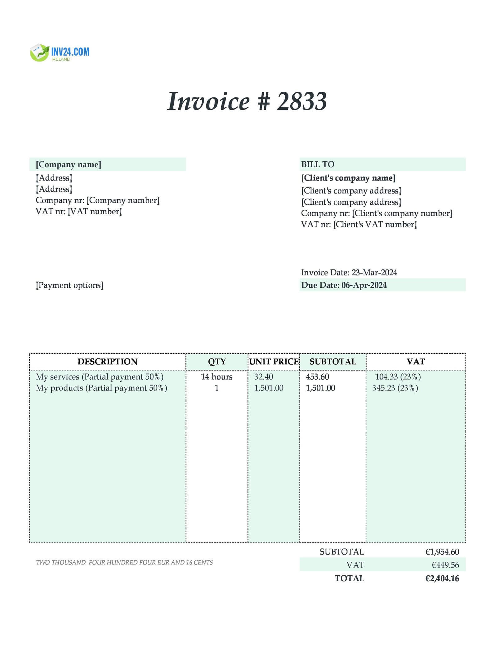 Partial Payment Invoice in Ireland: Meaning & Sample