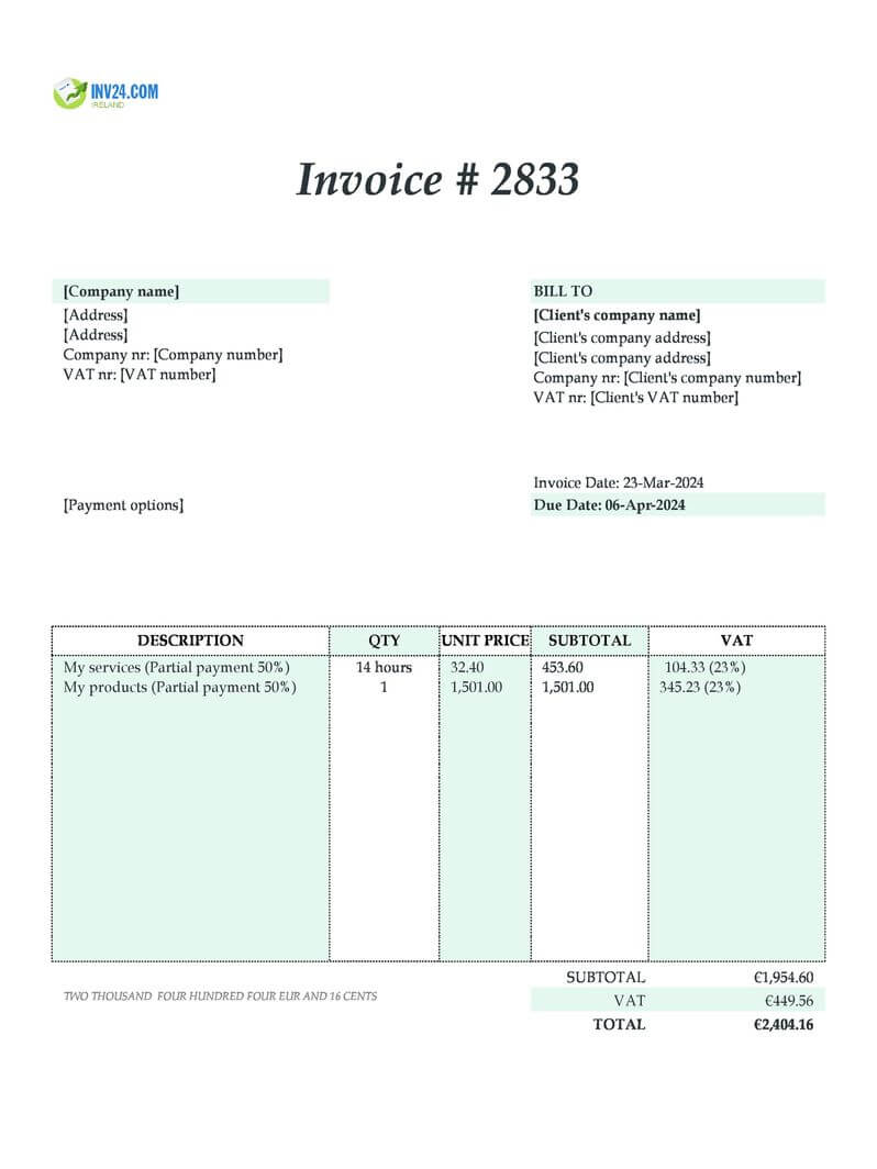 Partial Payment Invoice in Ireland: Meaning & Sample