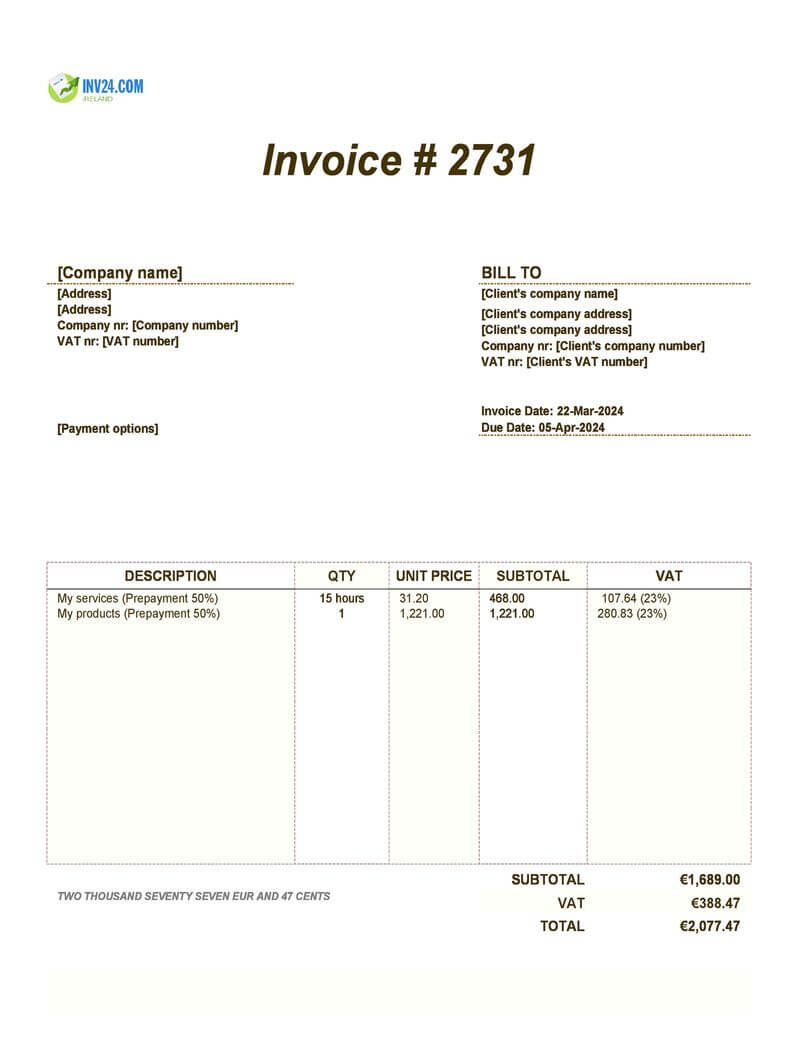 Prepayment Invoice in Ireland: Meaning & Example
