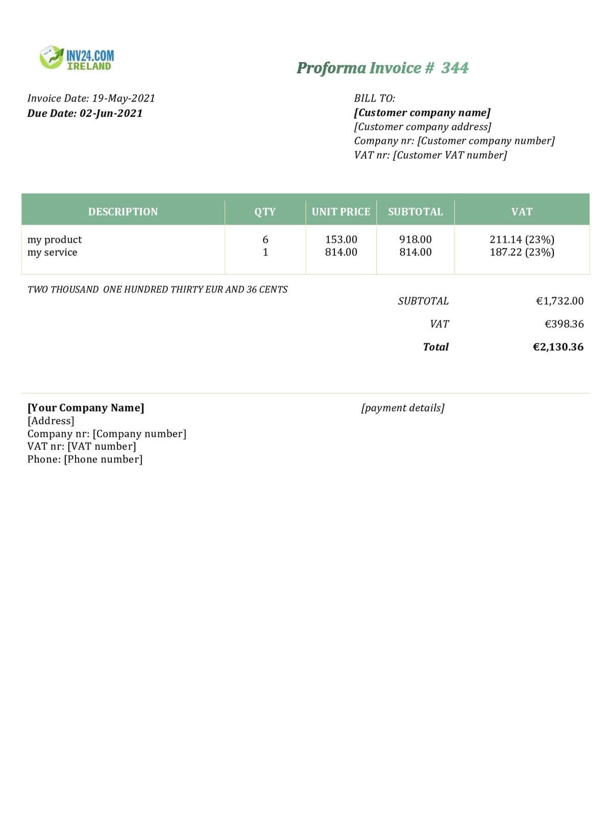 Free Proforma Invoice Maker for Ireland
