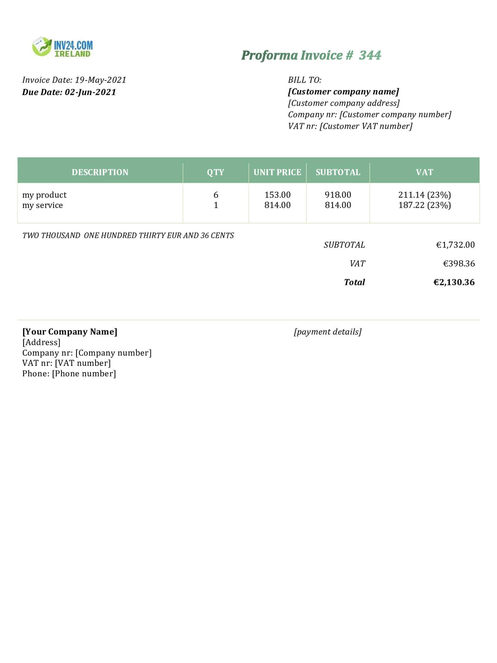 Proforma invoice in Ireland - Definition, Sample and Creation
