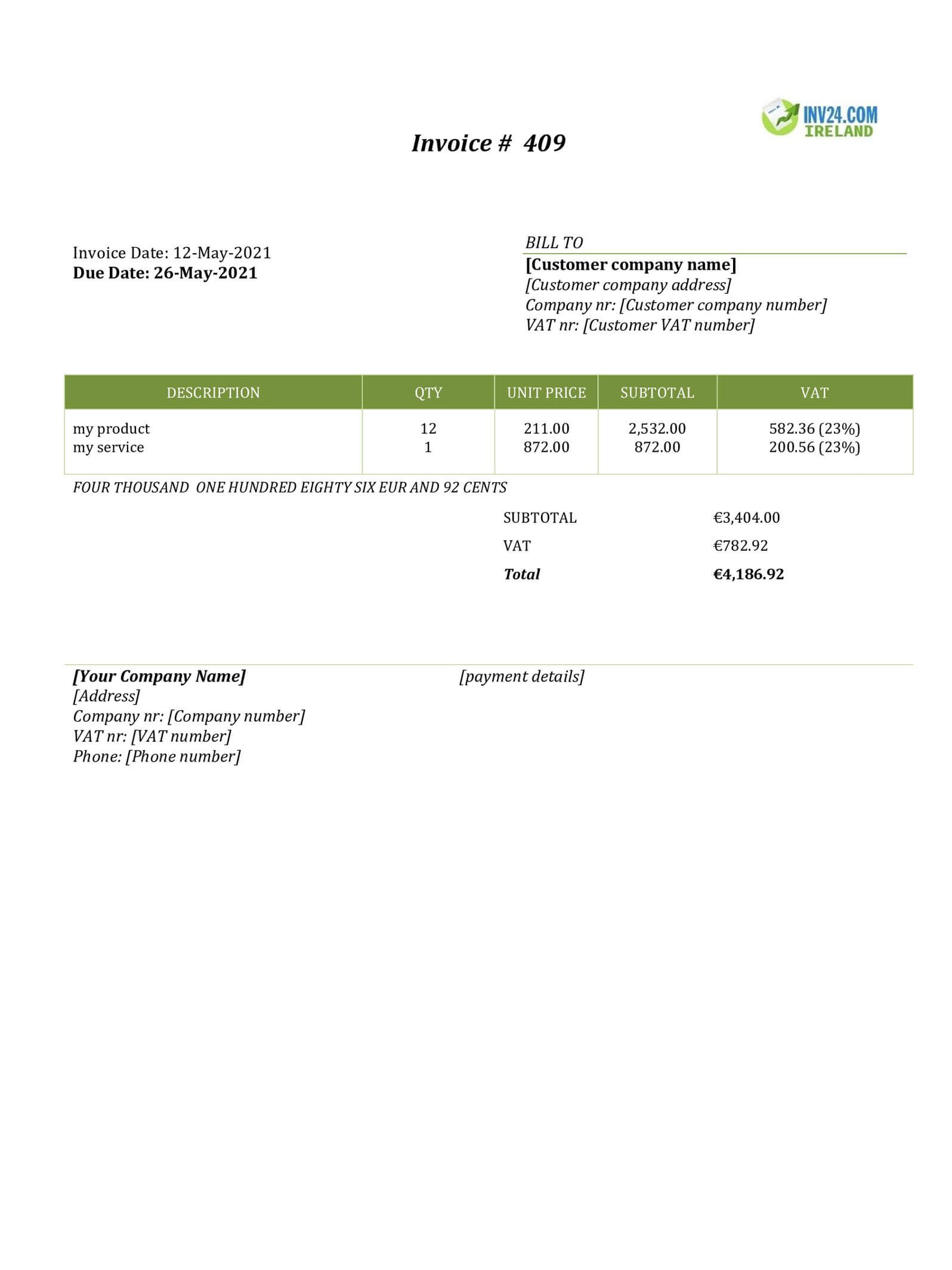 Sales Invoice in Ireland: Definition, Sample and Creation