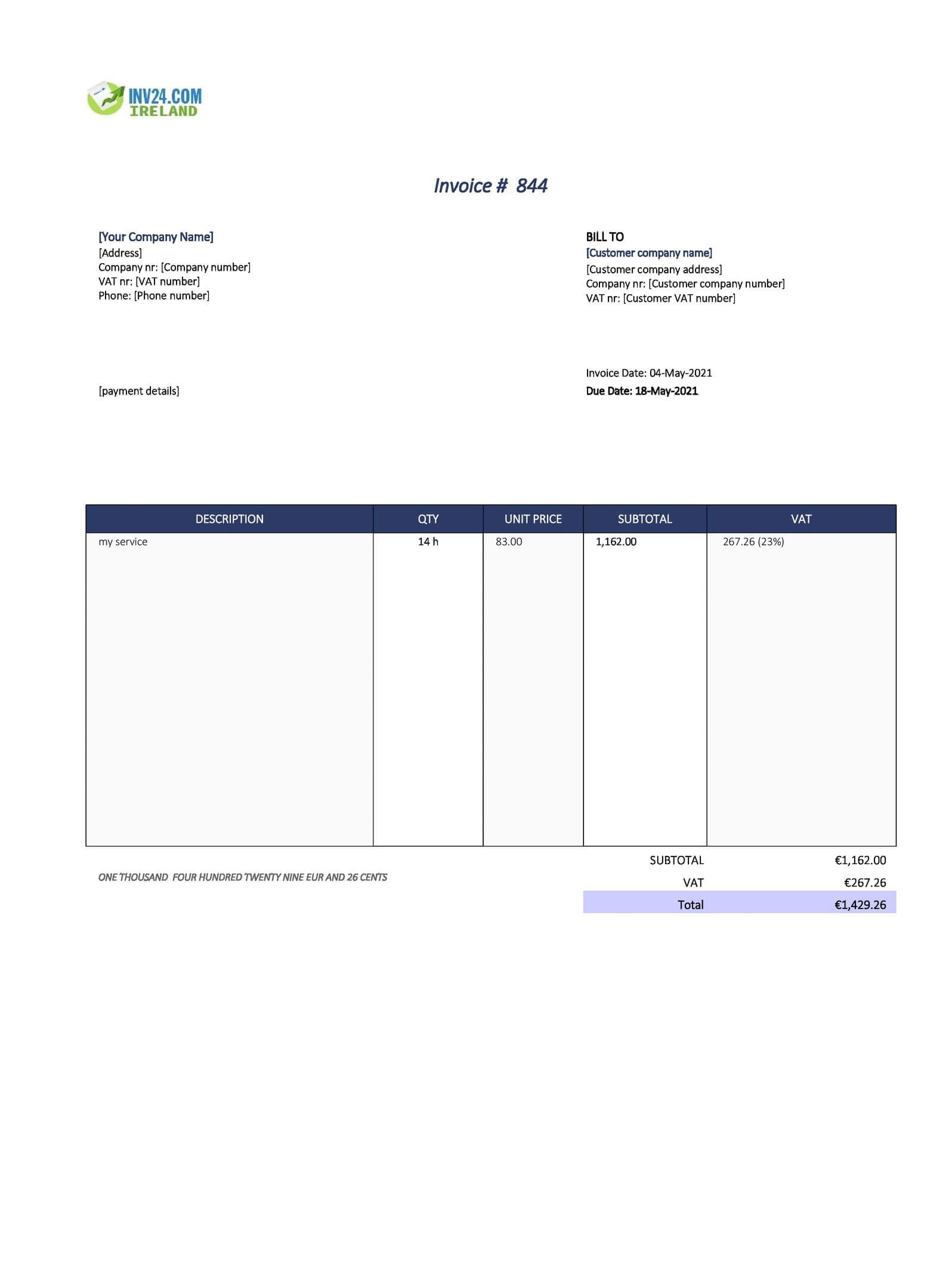 Service Invoices in Ireland: Example & Detailed Understanding
