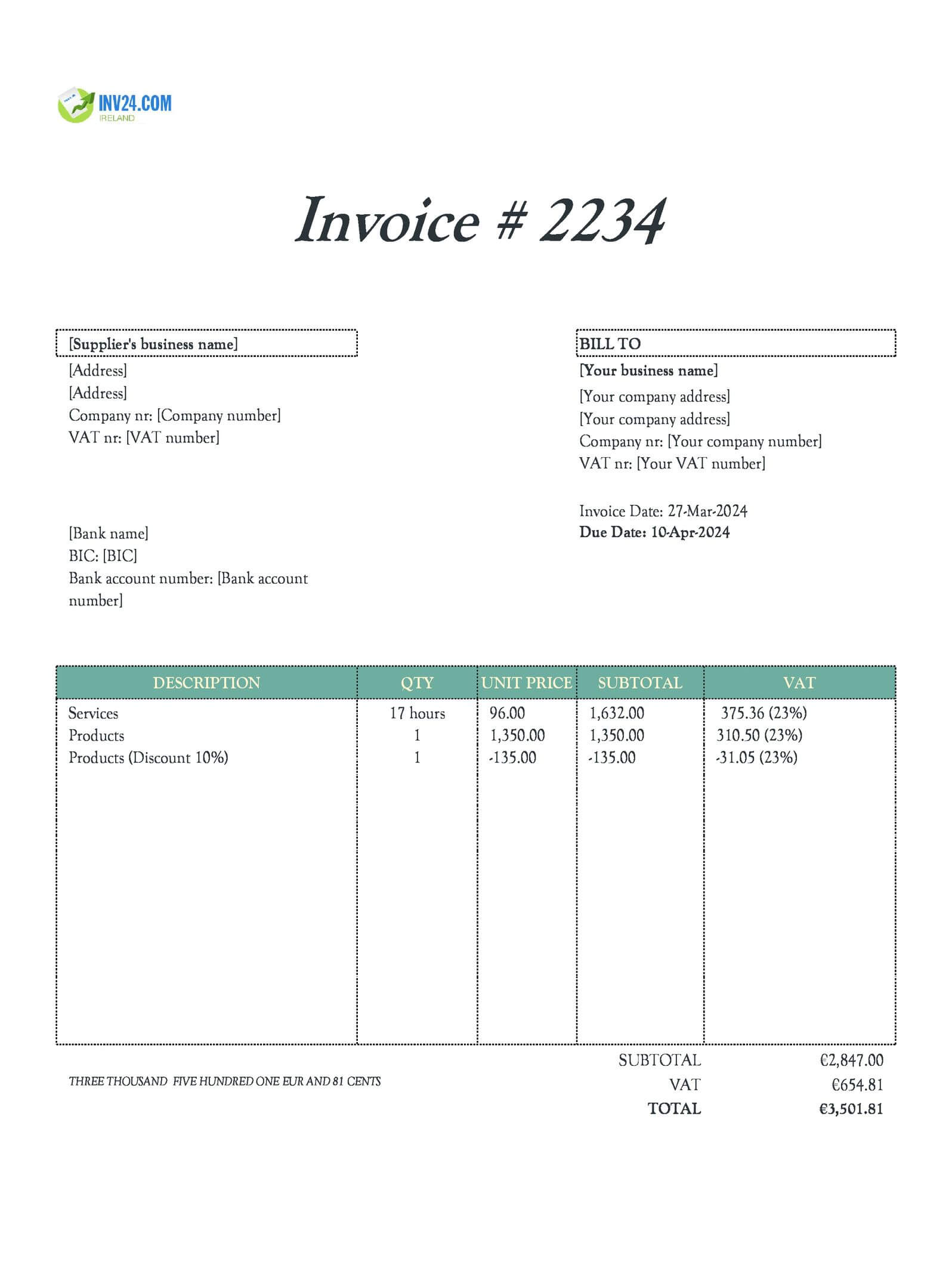 Supplier Invoice in Ireland: Meaning & Sample